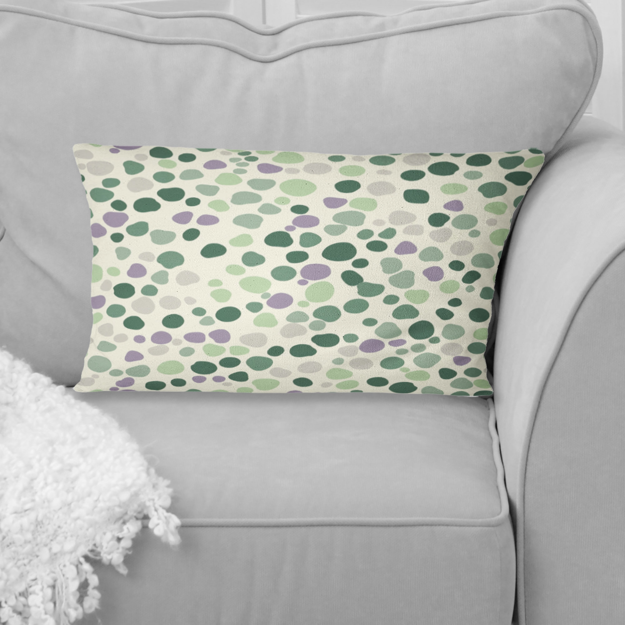 Design Art Green Grey Poka Dots Print - Poka Dots Lumbar Pillow | Wayfair