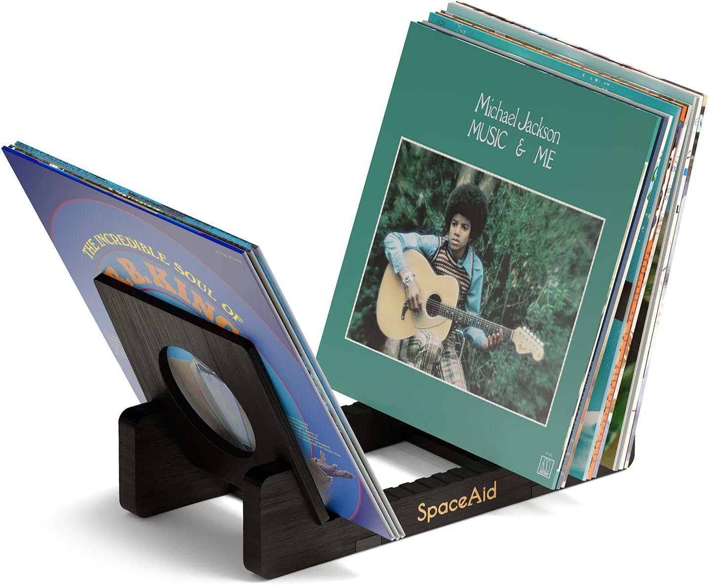 SpaceAid Bamboo Vinyl Record Storage Shelf – Holds Up to 50 Albums (7 ...