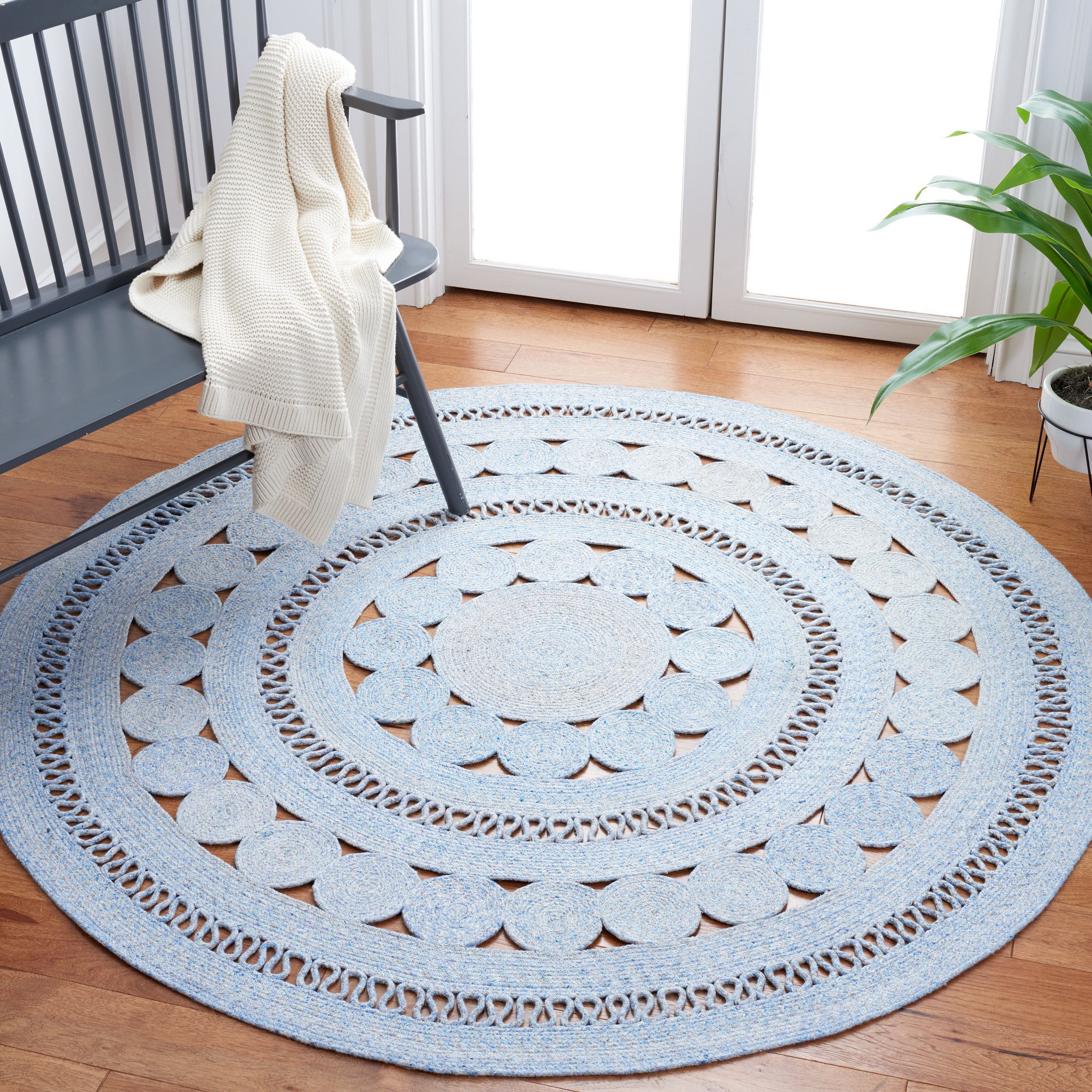 Dakota Fields Round Hand Braided Blue Area Rug - Wayfair Canada