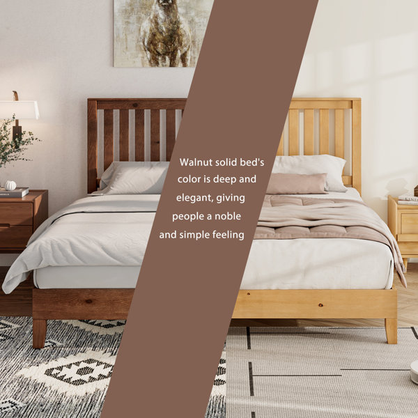 Winston Porter Allare Mid-Century Solid Wood Bed Frame with Headboard ...