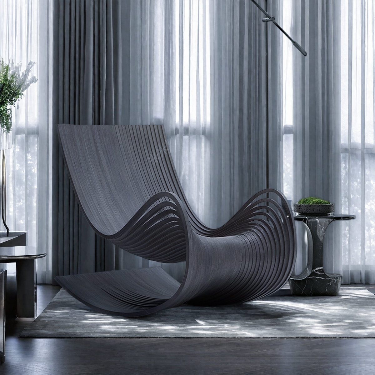 Orren Ellis Chaise berçante noire en bois de bouleau massif sculpté ...