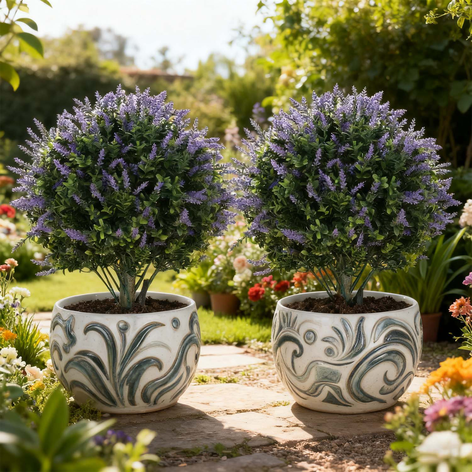 Primrue Set of 2 Artificial Lavender Topiary Ball Trees with Ground ...