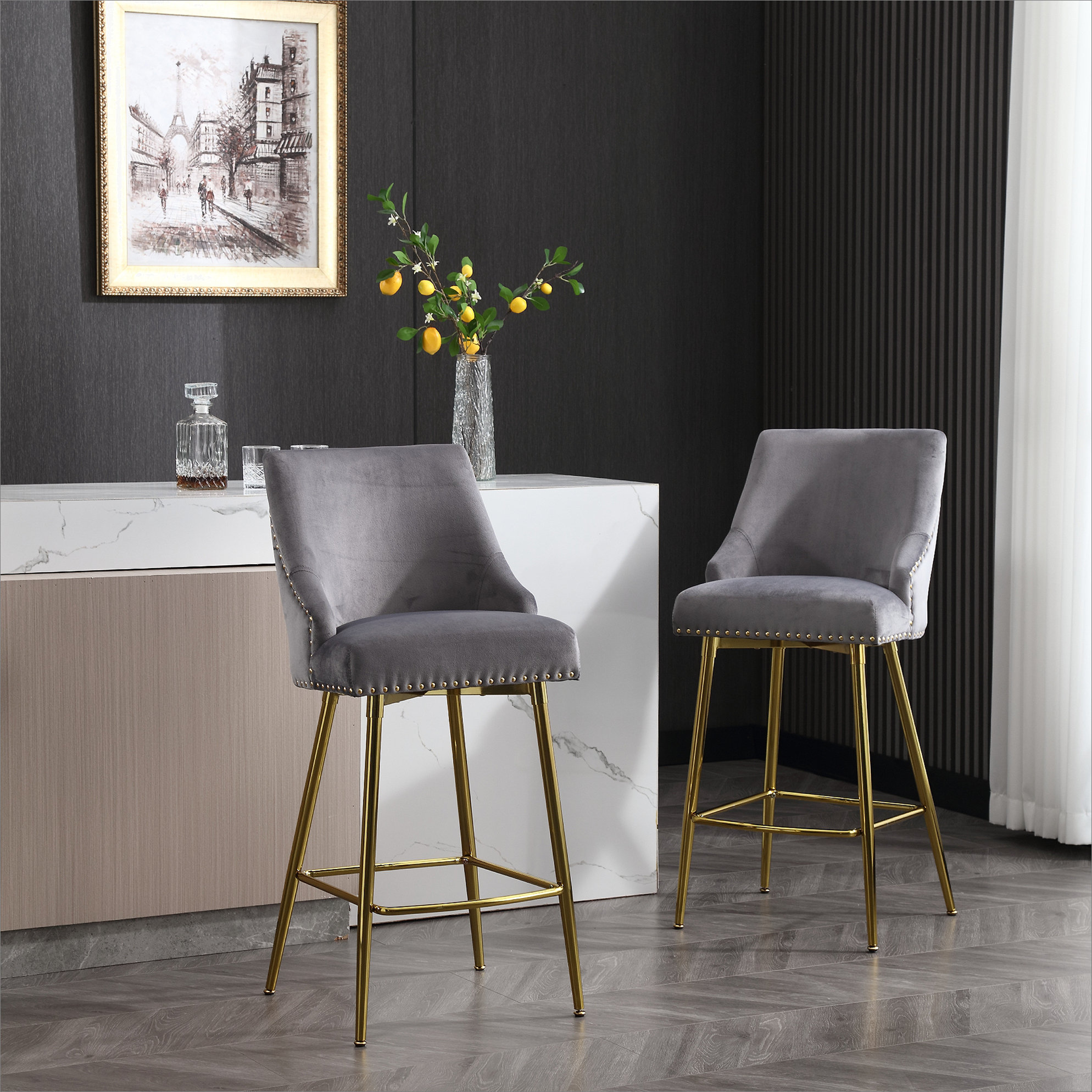 Everly Quinn Metal 4 Legs Bar Stools with Footrest | Wayfair