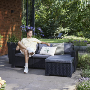 Keter California 3 Seater Outdoor Corner Garden Furniture Chaise Longue ...