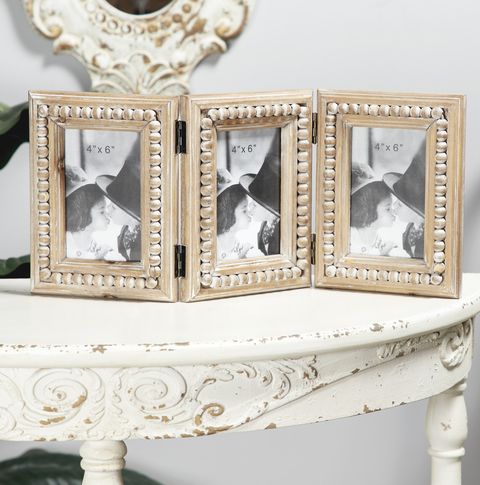 Dakota Fields Wood Beaded 3 Slot Photo Frame | Wayfair