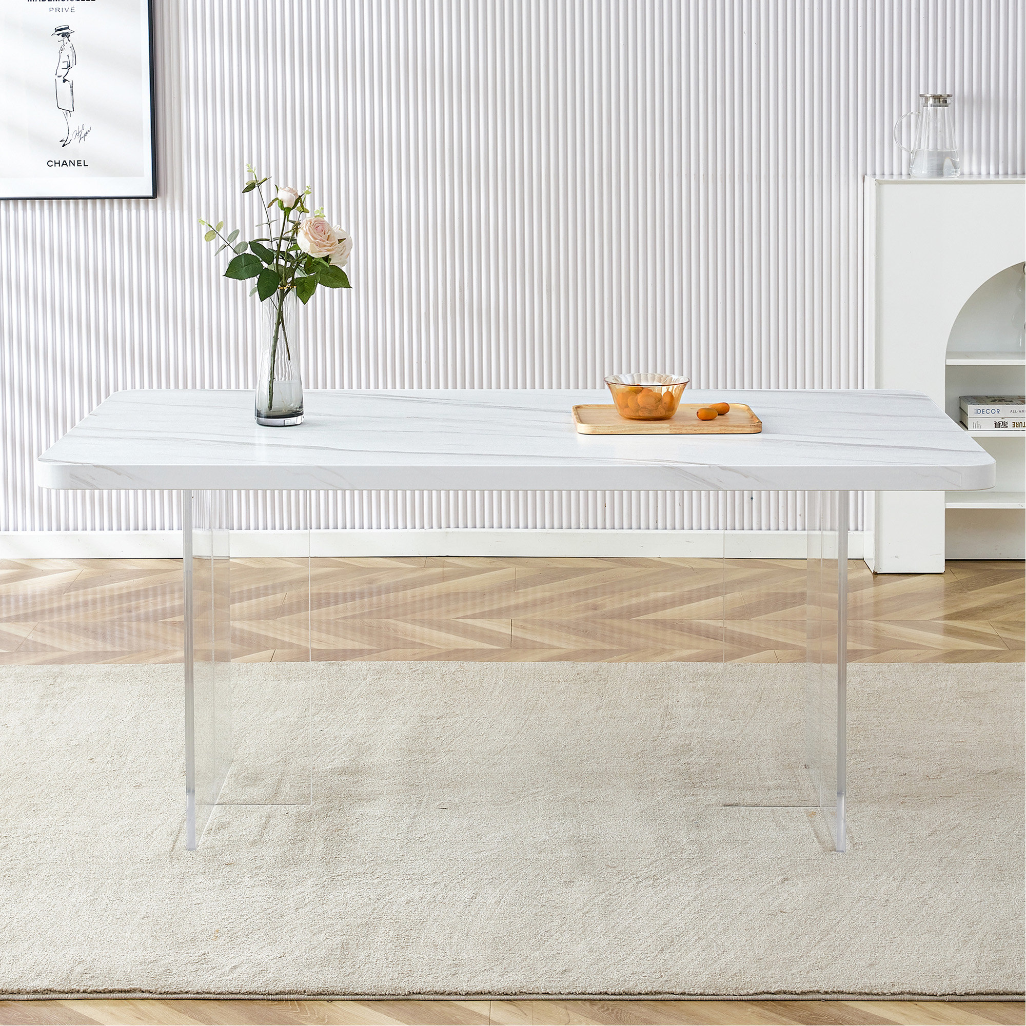 Ivy Bronx Modern Minimalist Dining Table With Striped MDF Tabletop And ...