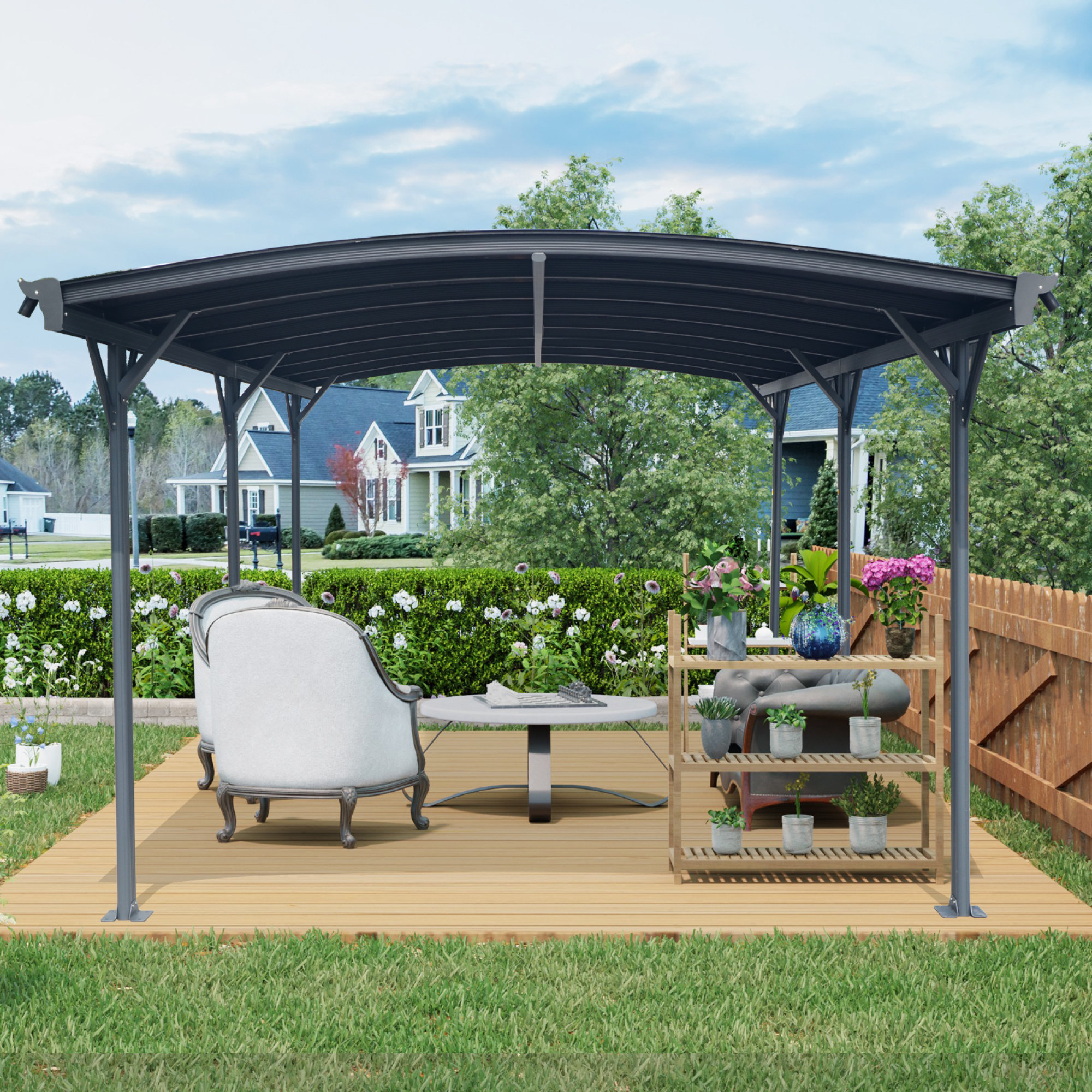 CENSTEEL Outdoor Arch Carport with Aluminum Frame & Polycarbonate Roof ...