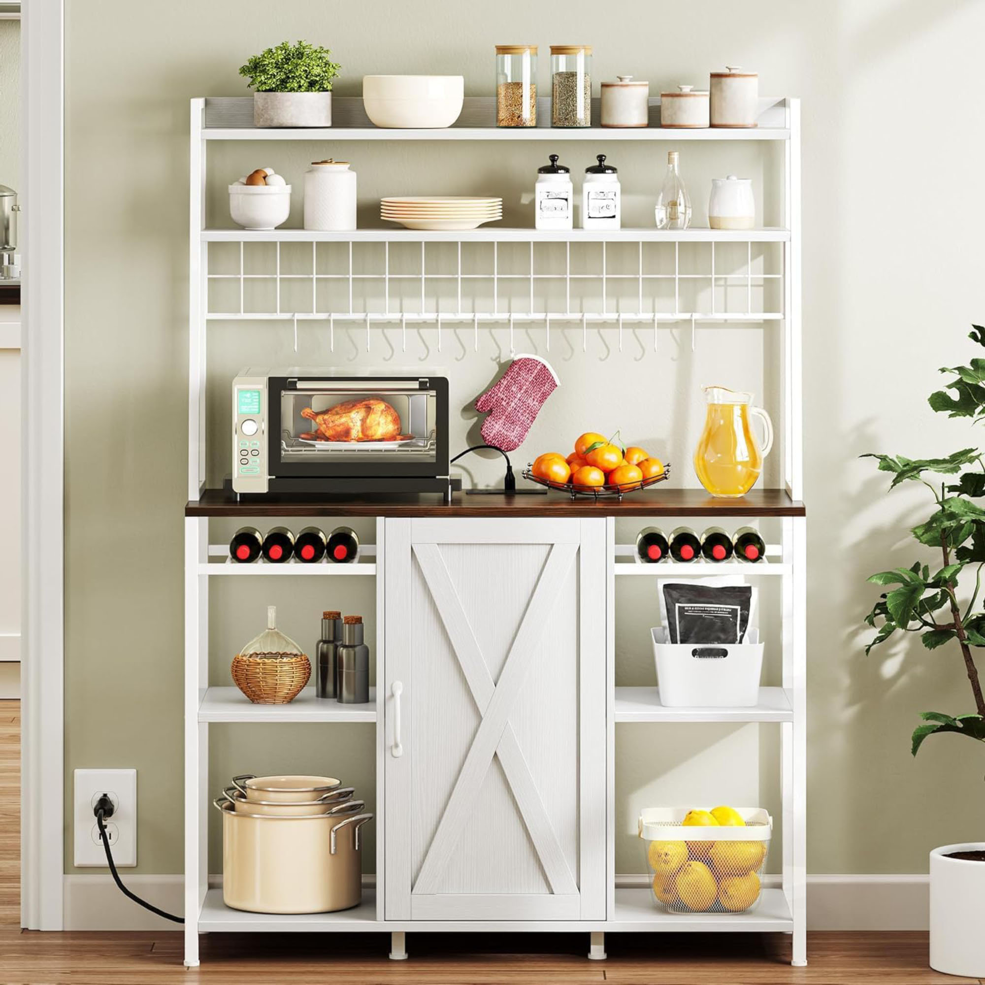 Gracie Oaks Microwave Stand Cabinet With Storage Drawer And Power ...