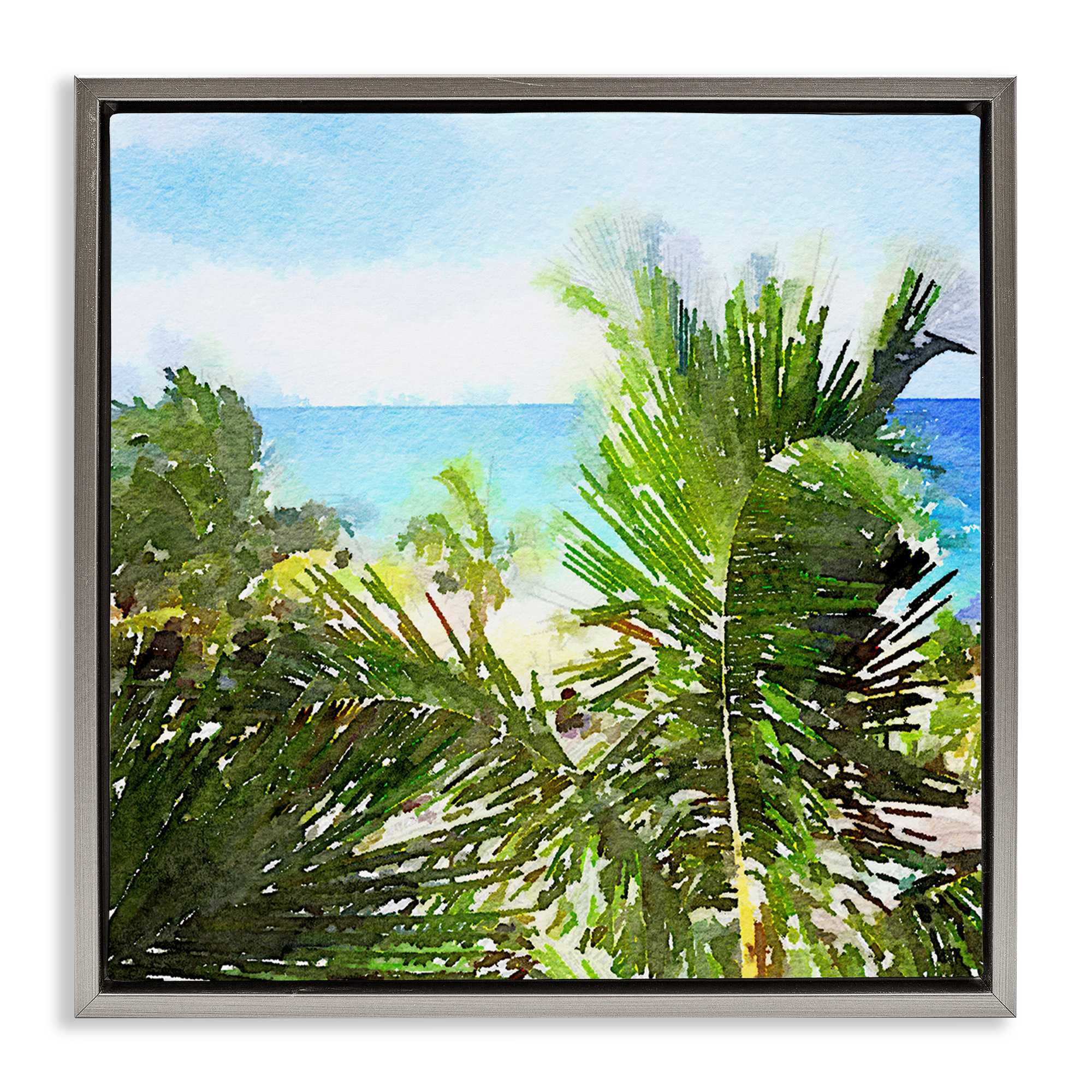 Bay Isle Home™ Palm Leaves over Beach Framed Floater Canvas Wall Art by ...
