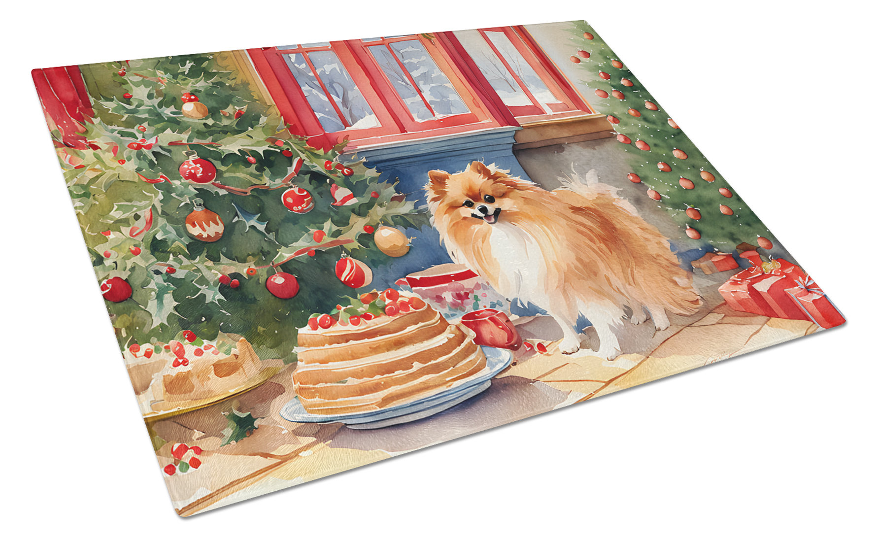 Caroline's Treasures Pomeranian Christmas Cookies Glass Cutting Board ...