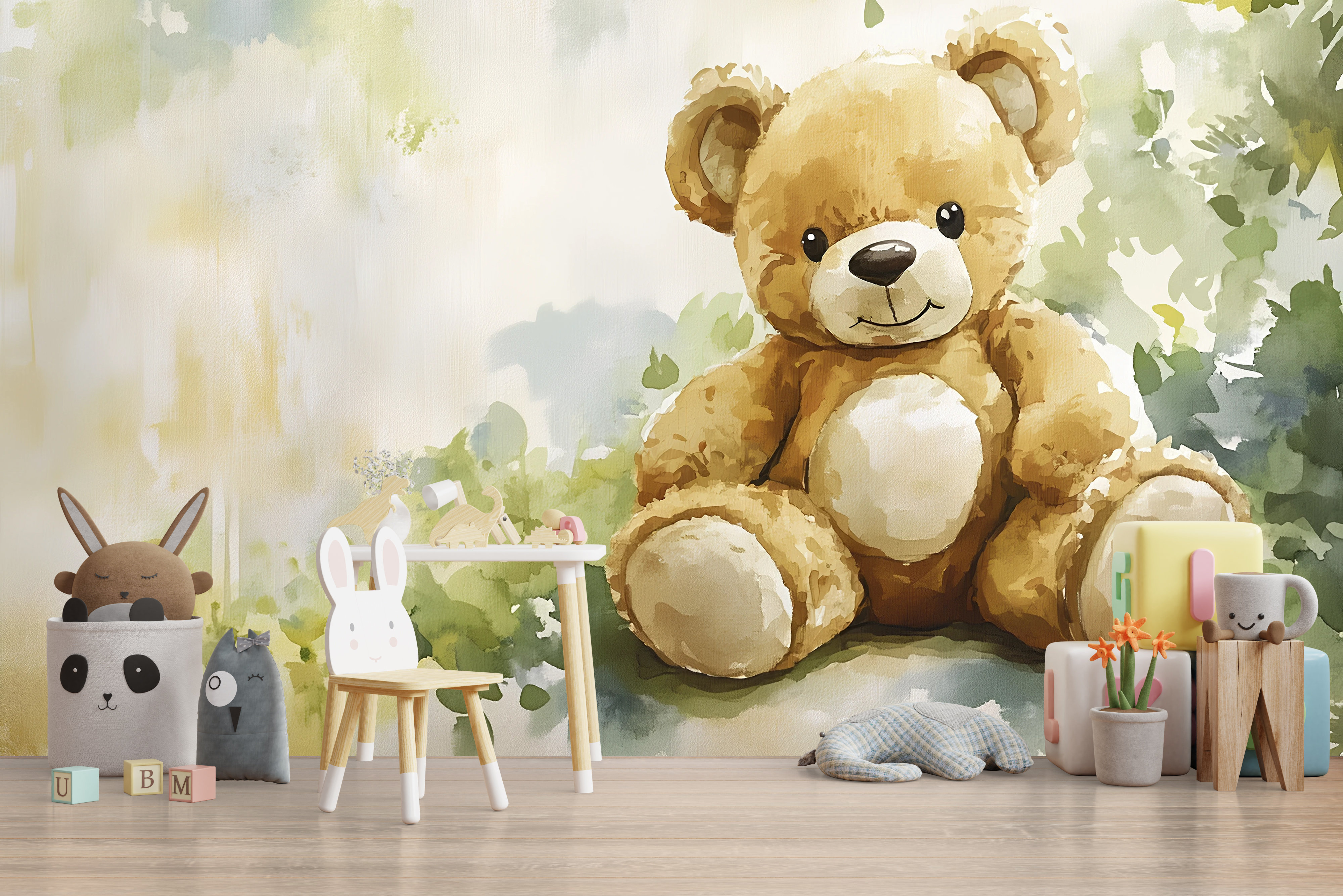 Loon Peak® Cute Teddy Bear Watercolor Wallpaper – Soft Plush Toy Wall ...
