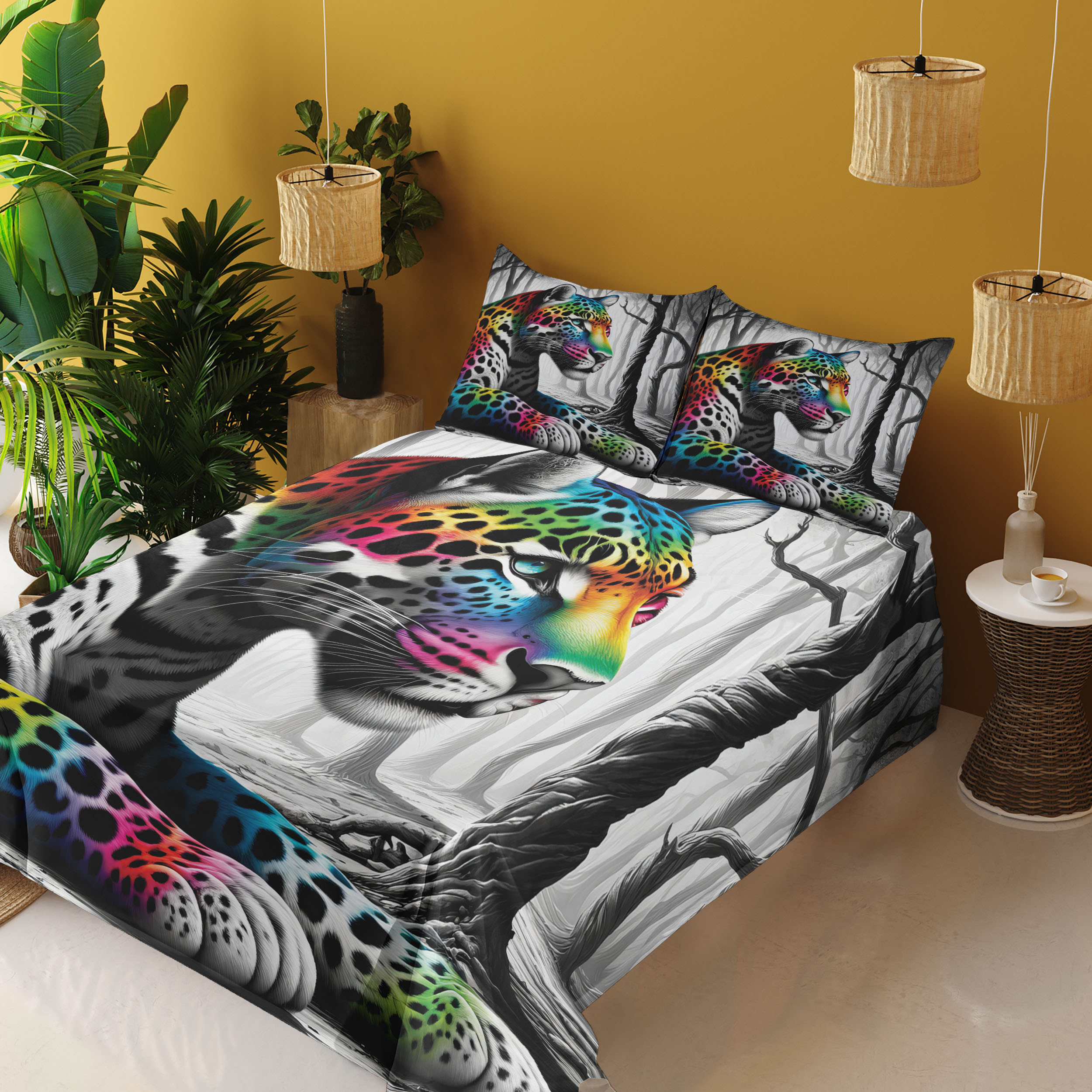 Ambesonne Leopard Sheet Set Rainbow Cat in Greyscale Grey Multicolor ...