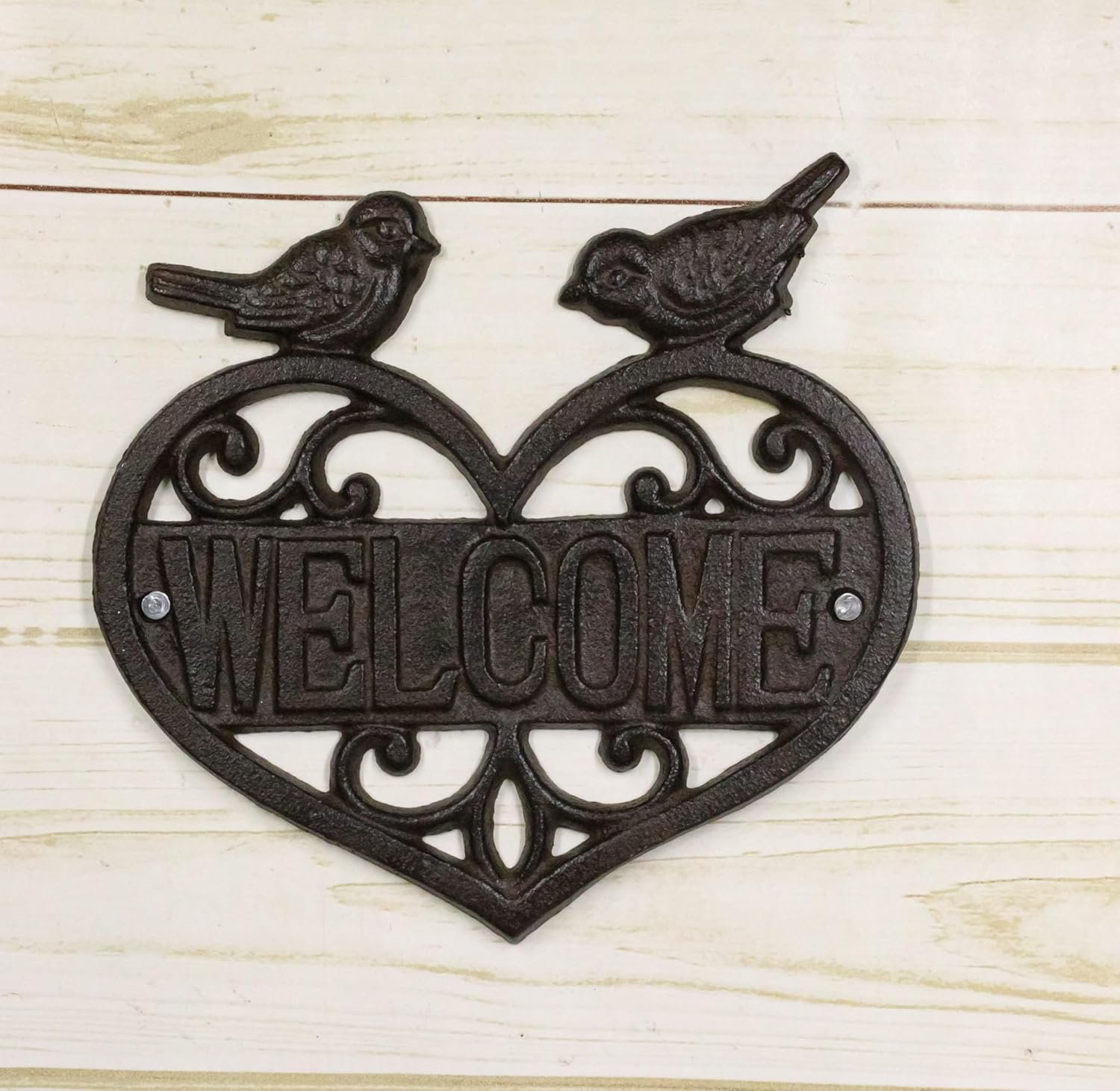 Fleur De Lis Living Cast Iron 2 Lovebirds Perching On Scrollwork Heart ...