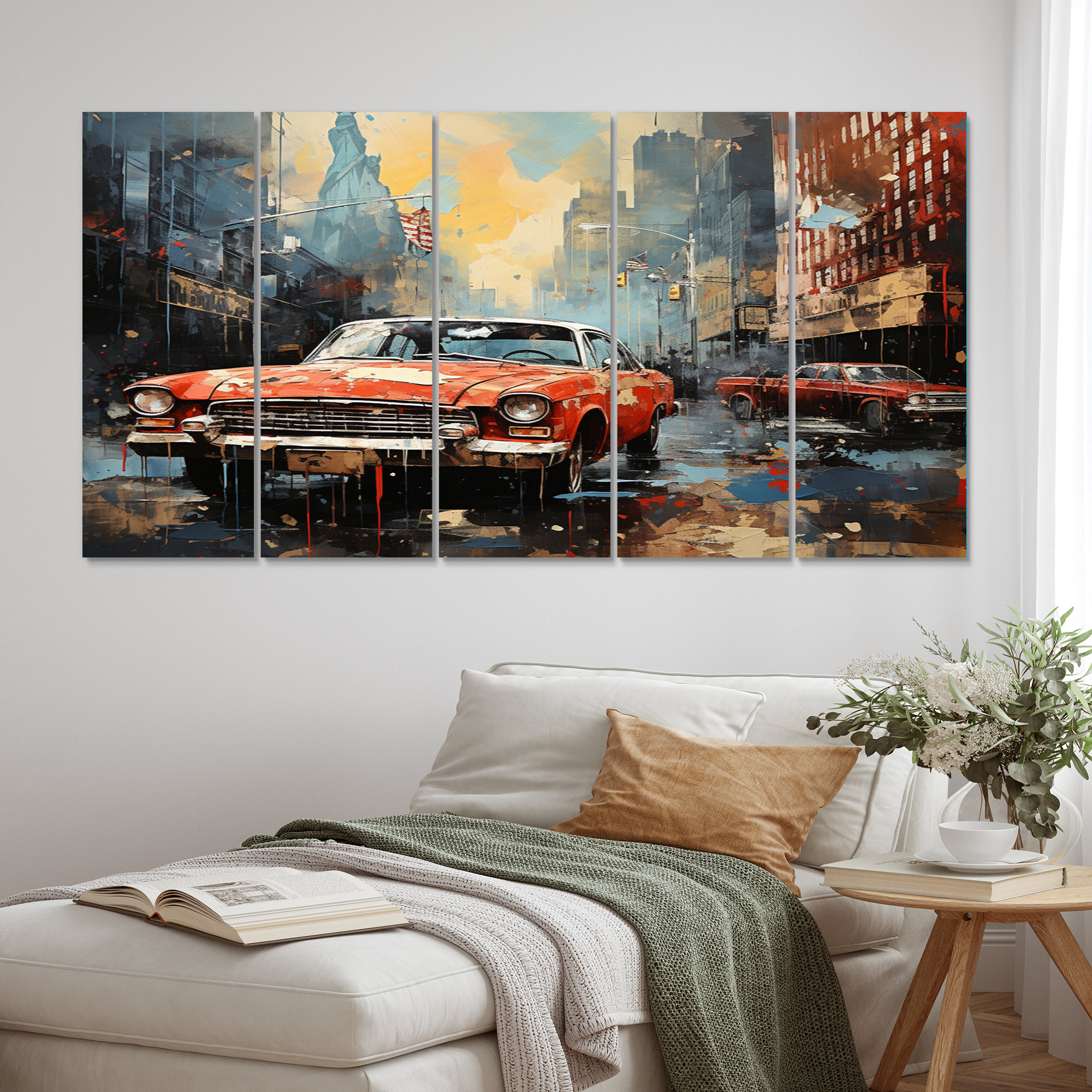 Williston Forge Vintage Car Collage - Retro Car Metal Wall Decor Set ...
