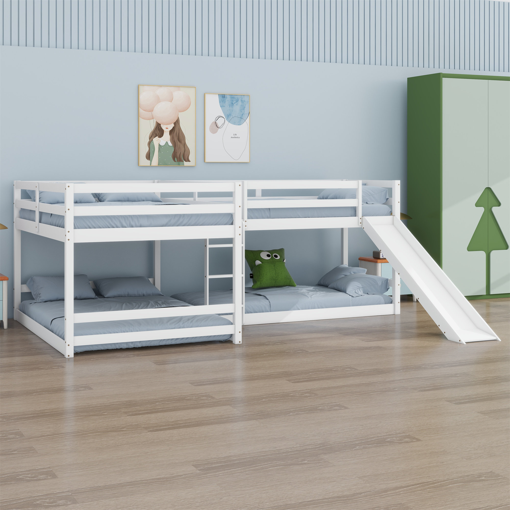 Harriet Bee L-Shaped Bunk Bed With Slide And Short Ladder | Wayfair