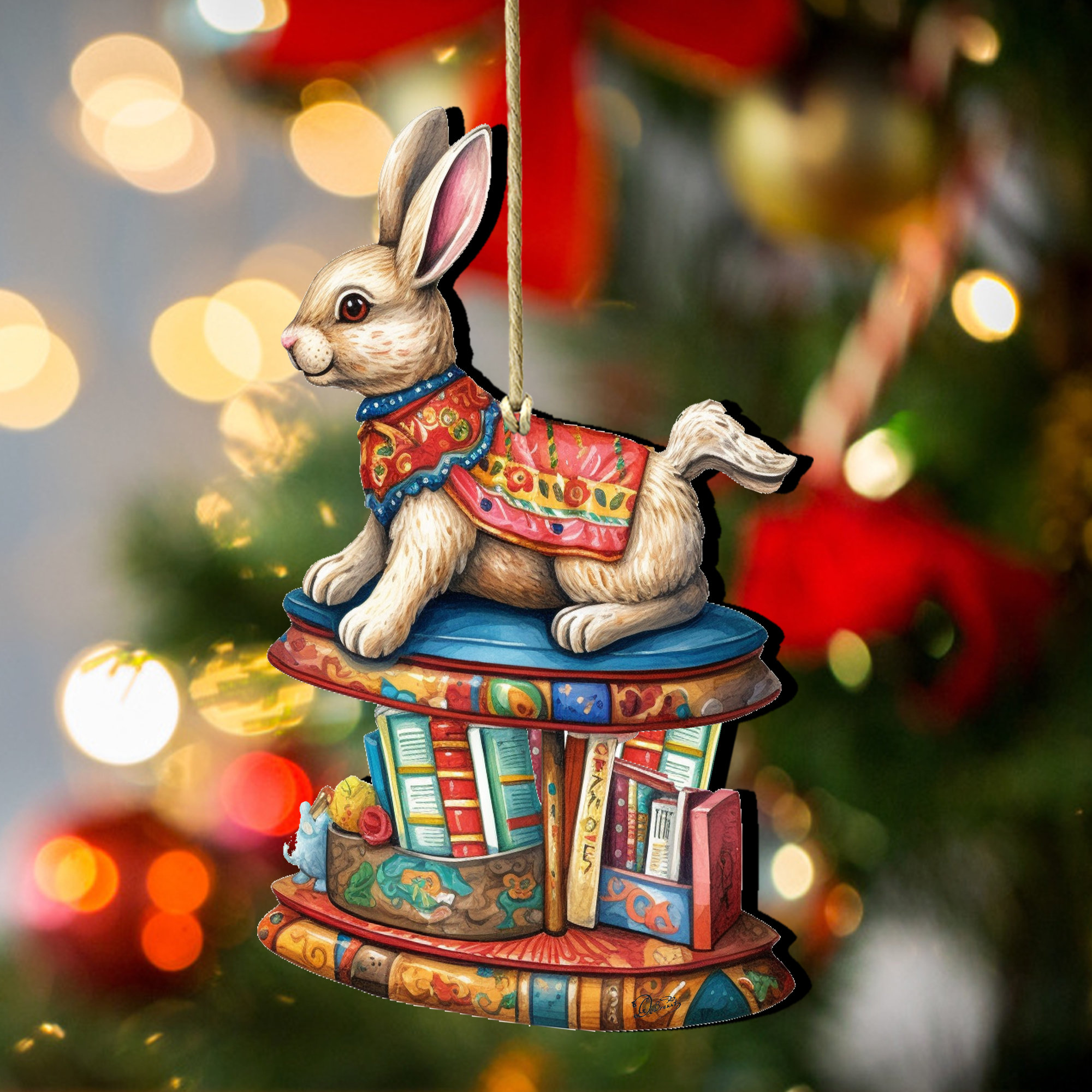 Designocracy Carousel Bunny with Books Wooden Ornament by G. Debrekht ...