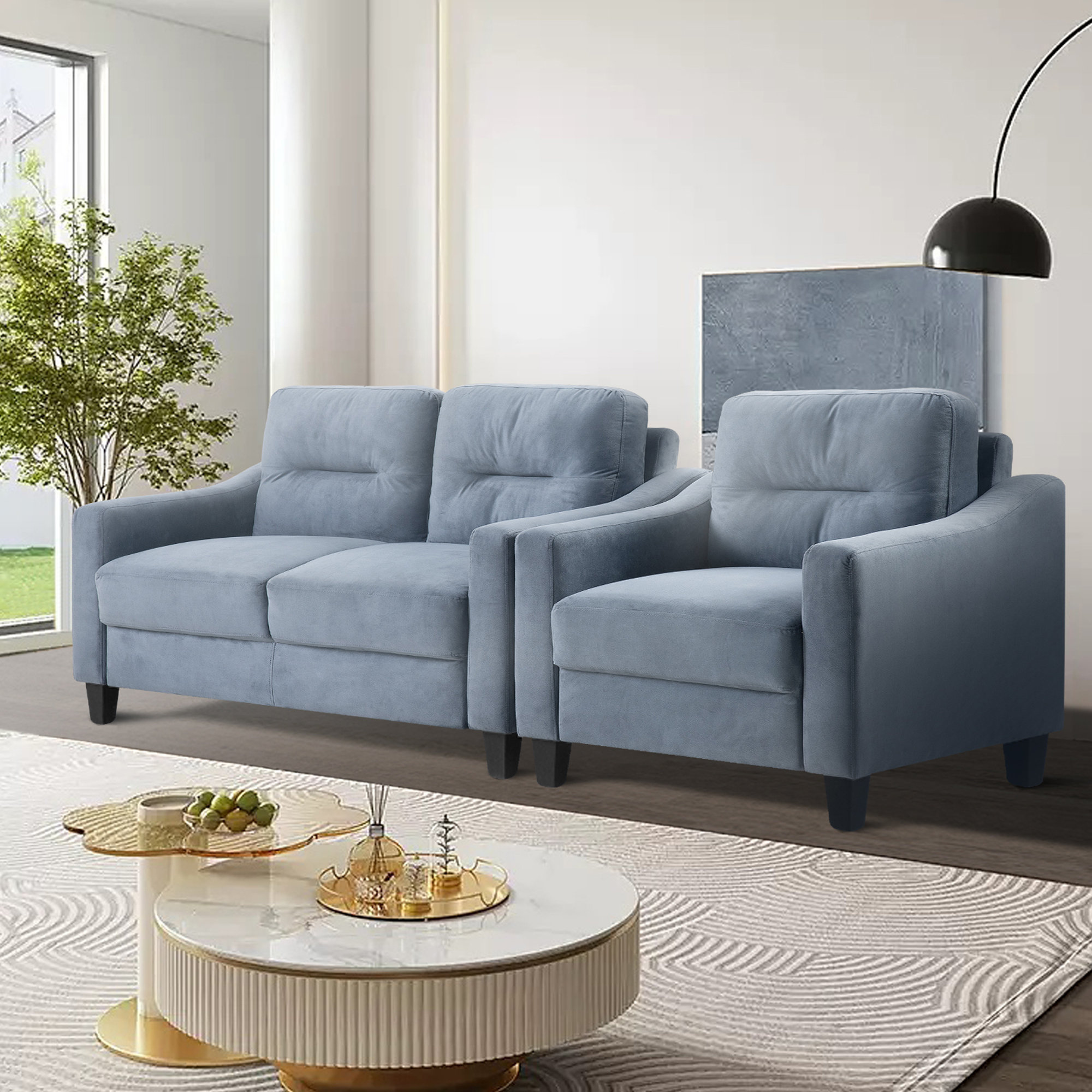 Latitude Run® 2 Pieces Sofa Couch Set For Living Room, Modern Loveseat ...