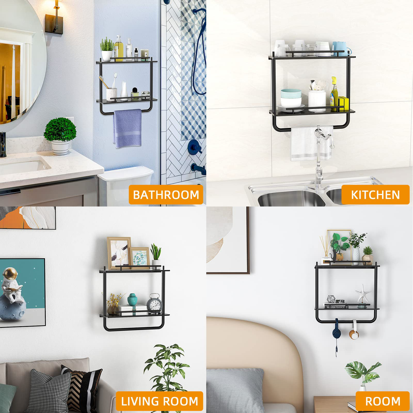 Latitude Run® Floating Shelves, 2 Tier Wall Mounted Metal Floating ...