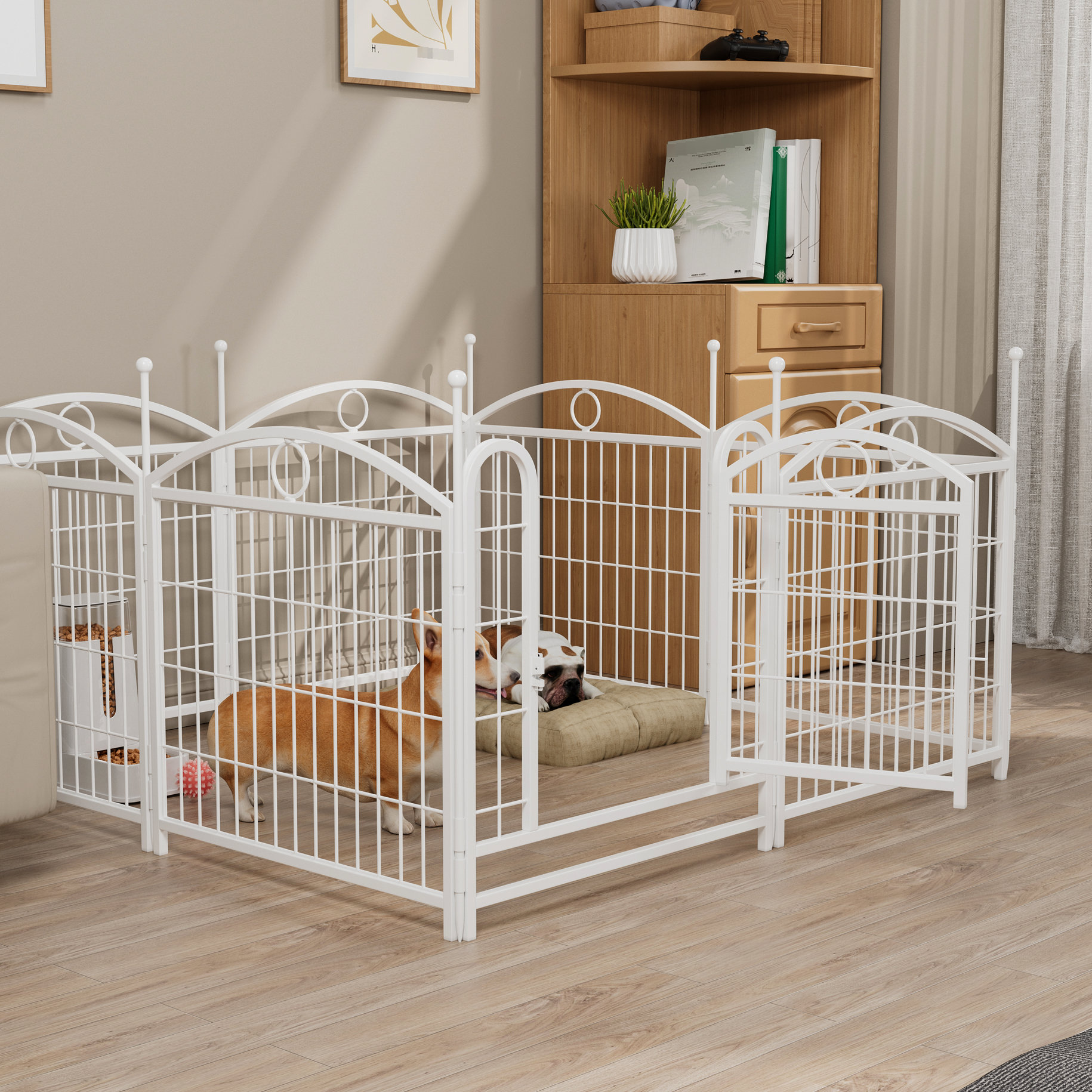 Ebern Designs 8 Panels Dog Fence, 24 Inch Height, Metal For Large Dogs ...