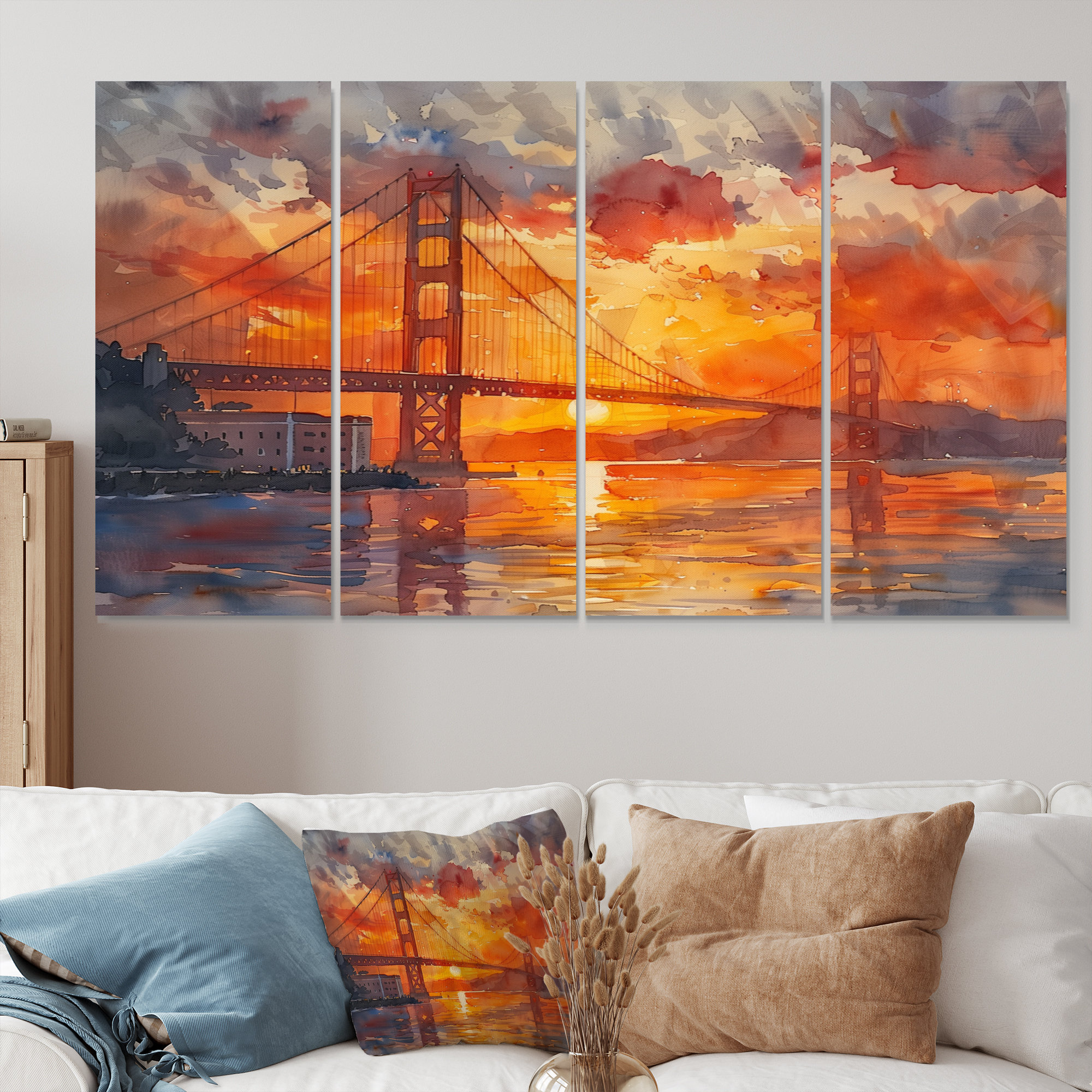 Winston Porter Yellow Red Golden Gate Summer Sunset Glow III - Bridges ...