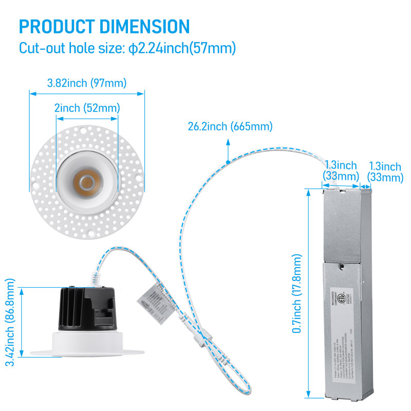 TORCHSTAR 1'' Selectable Color Temperature Dimmable IC Rated Standard ...