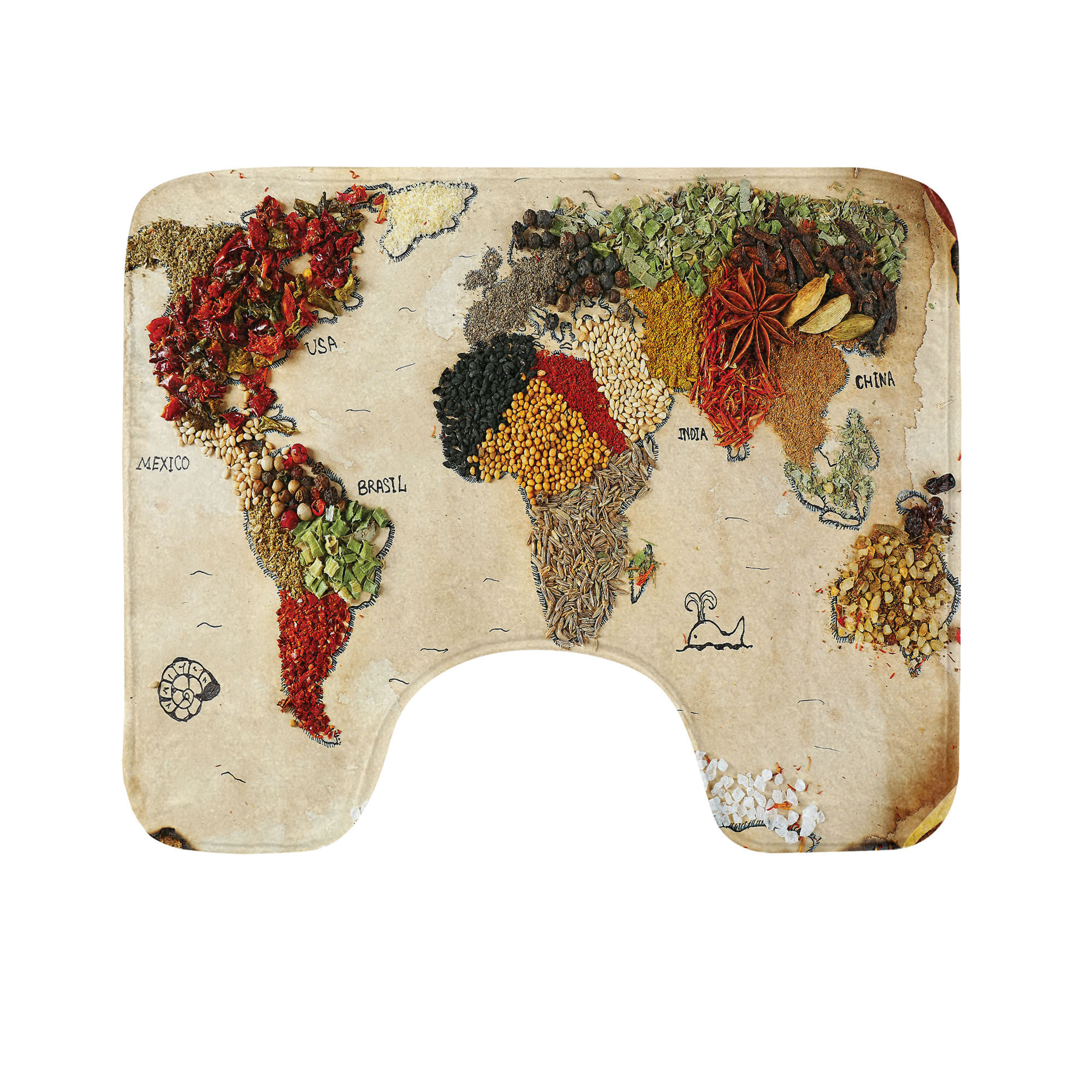 East Urban Home World Map Toilet Mat U-Shape Bathroom Rug 20 ...