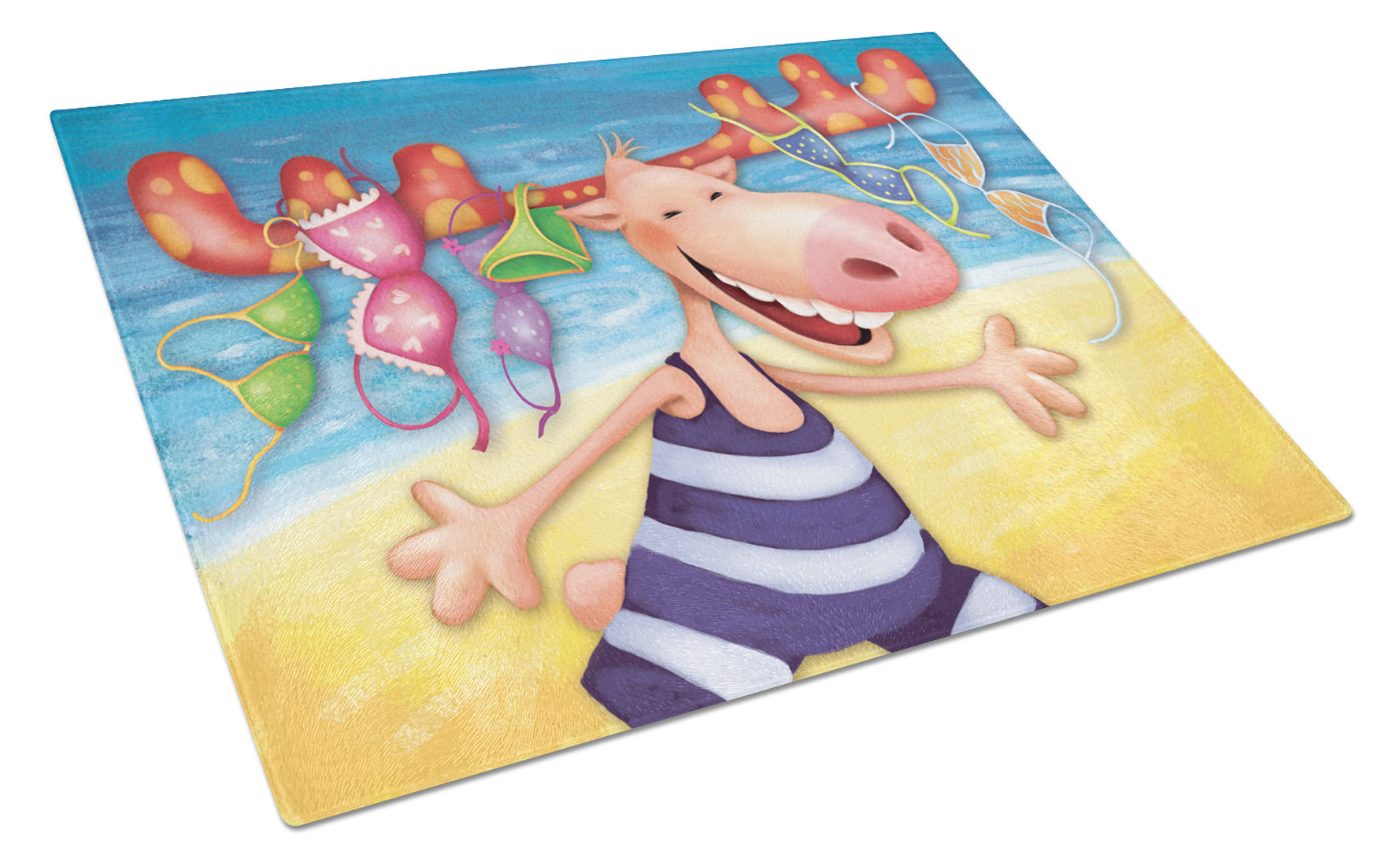 Caroline's Treasures Tempered Glass Moose on the Beach Cutting Board ...