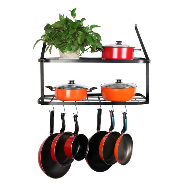 Mint Pantry® Wall Mounted Black Pot Rack - 2-Tier Rustproof Iron Pan ...