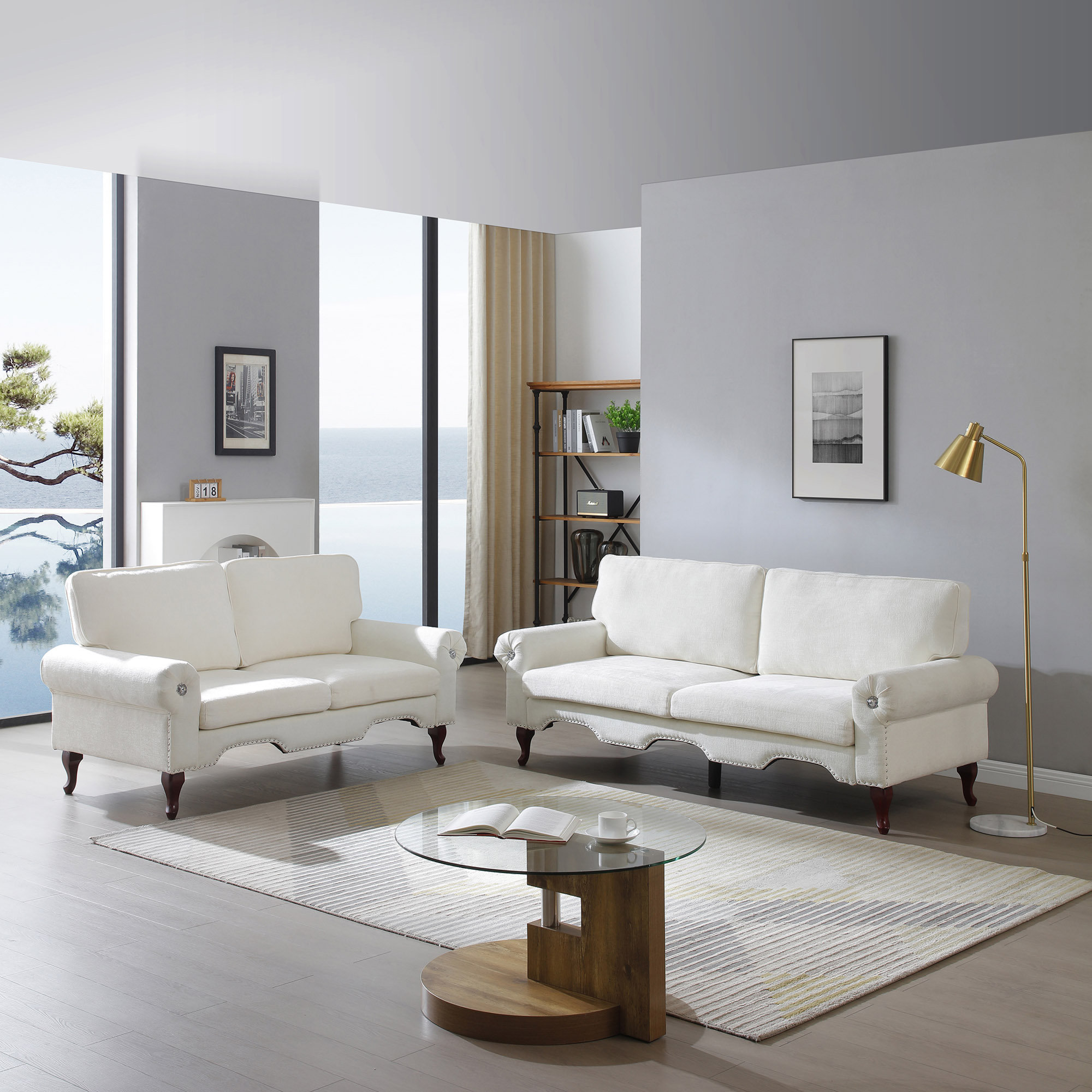 Alcott Hill 2 Piece Sectional Sofa Set With Movable Pillows, 5 Seat ...