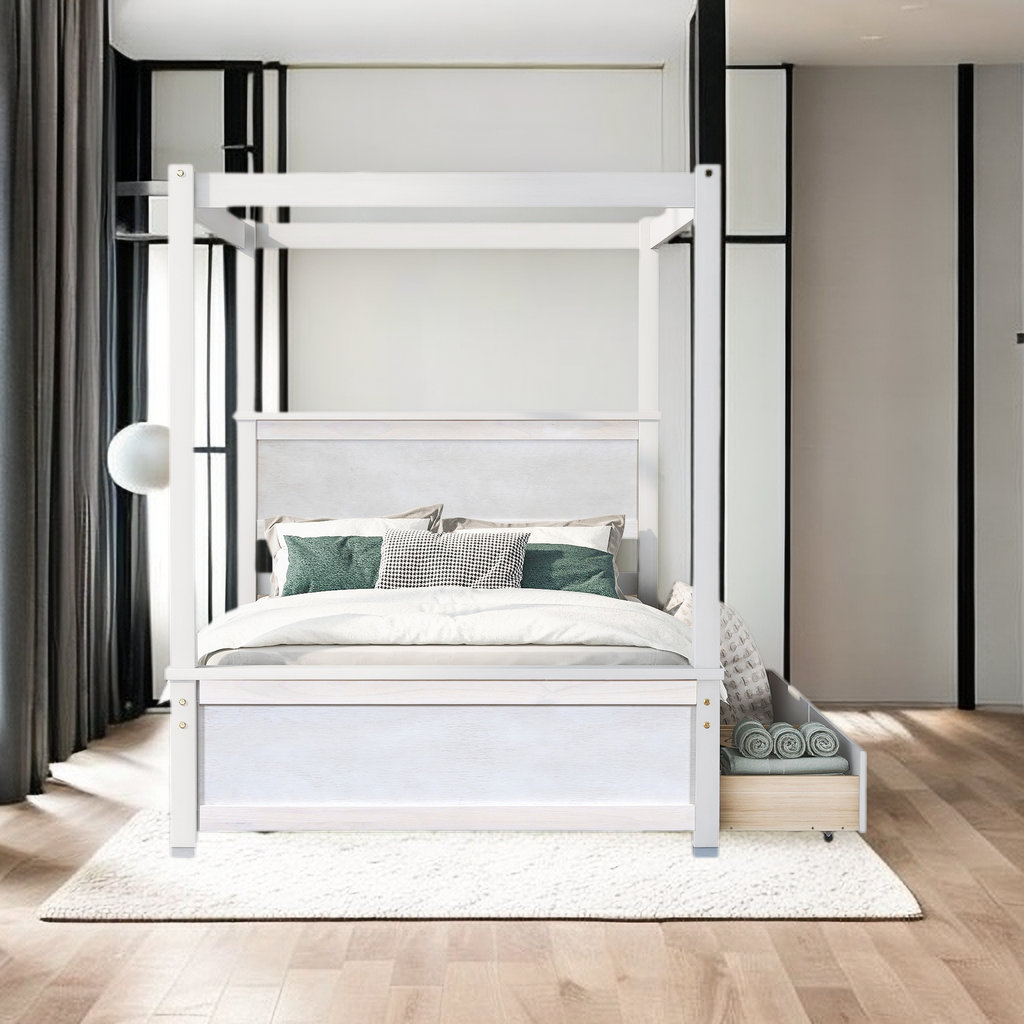 Latitude Run® Wood Canopy Bed With Two Drawers, Full Size Canopy ...