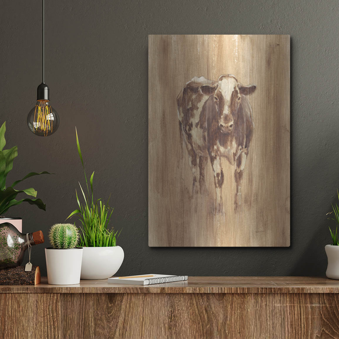 Luxe Metal Art 'Wood Panel Cow' By Ethan Harper Me " Wood Panel Cow ...