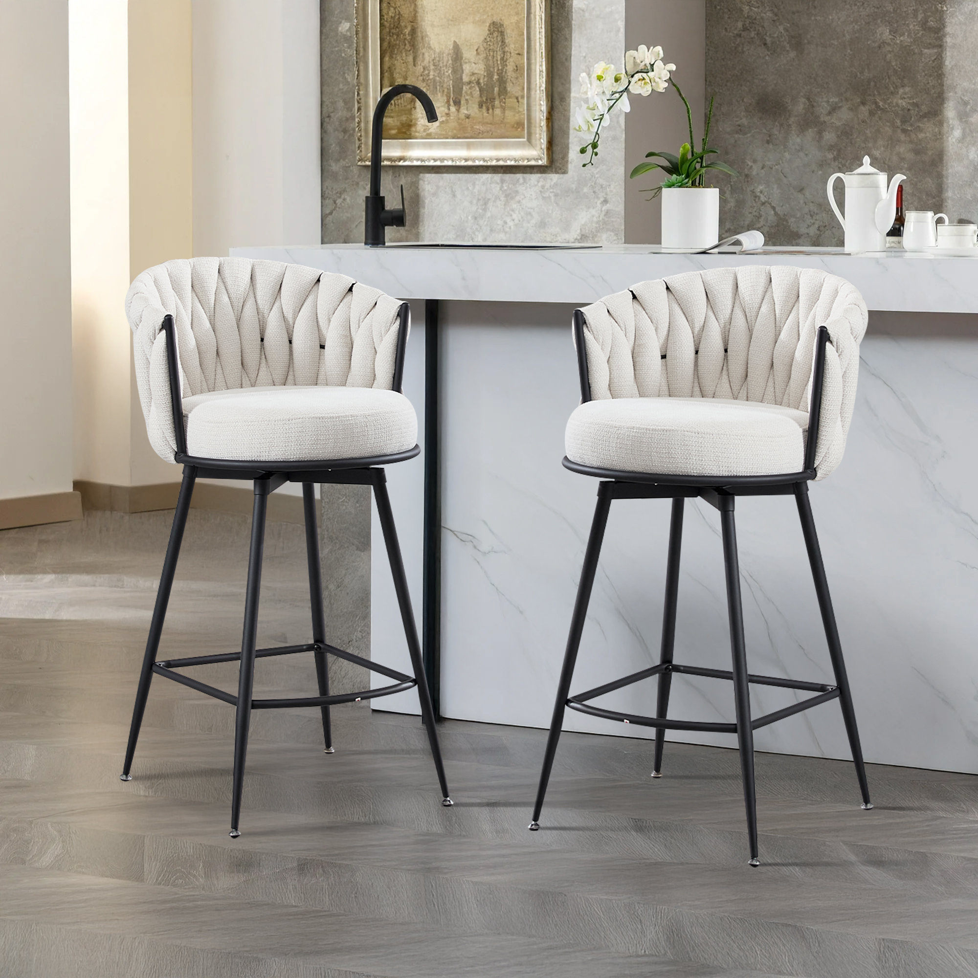 Corrigan Studio Swivel Bar Stool With Curved Weaving Design & Reviews ...