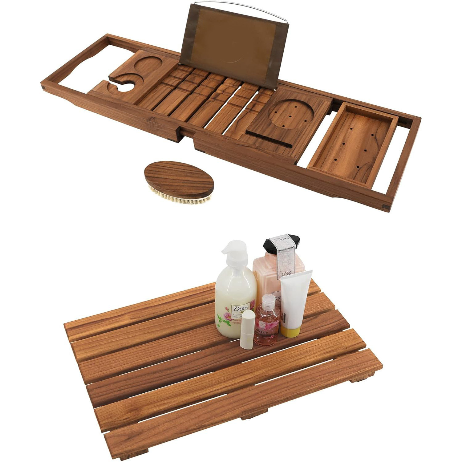 Loon Peak Teak Bathtub Tray, Wooden Bath Tub Tray Expandable, Bathtub ...
