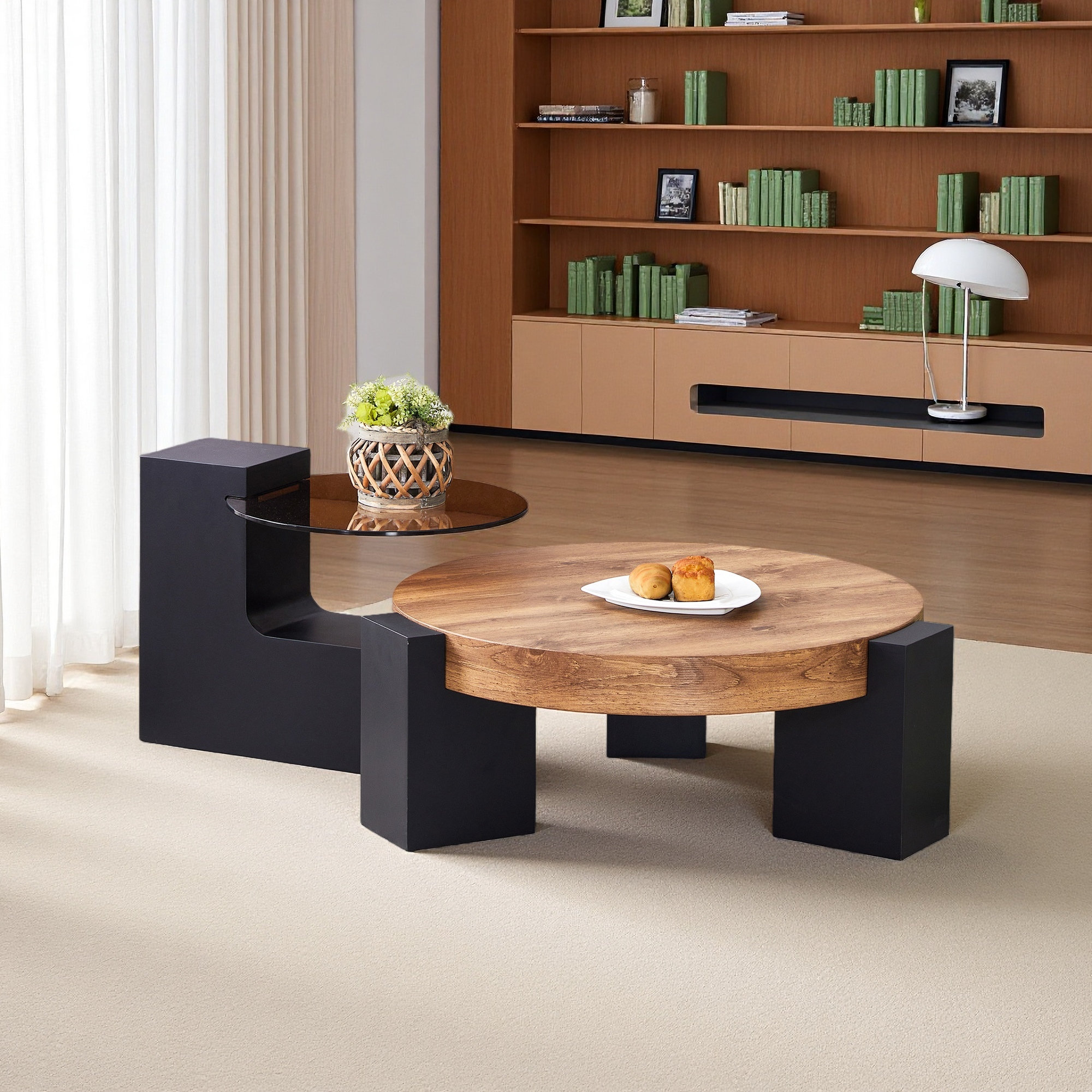 PhoebeHoliday Modern Simple Double-Layer Round Coffee Table ...