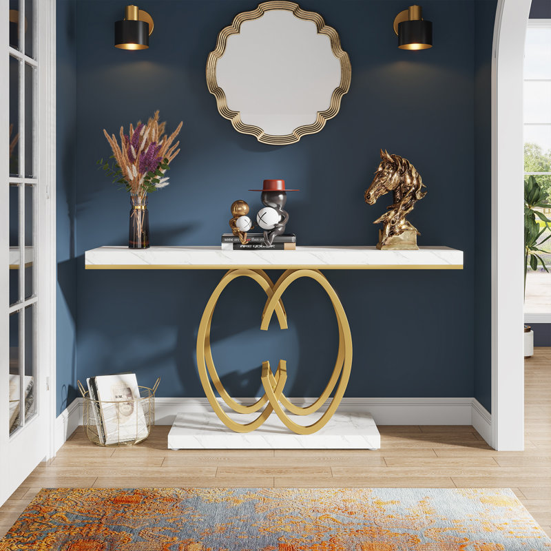 Willa Arlo™ Interiors Lanagan Gold Console Table for Hallway, Faux ...