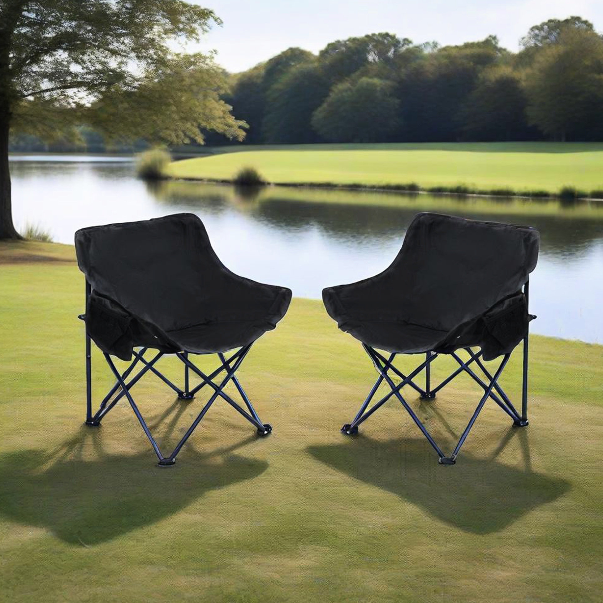 Red Barrel Studio® Portable Dark Blue Folding Camping Chair, Adjustable ...