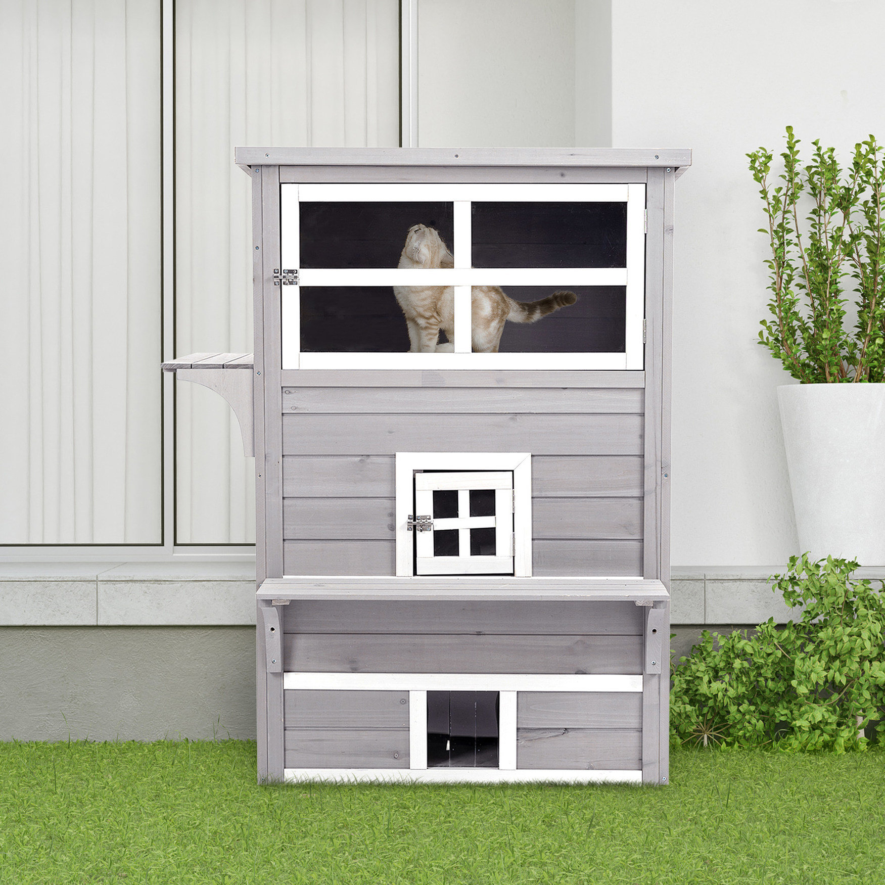 Hokku Designs 3-story Kitten , Outdoor Cat House In Grey, With Asphalt ...