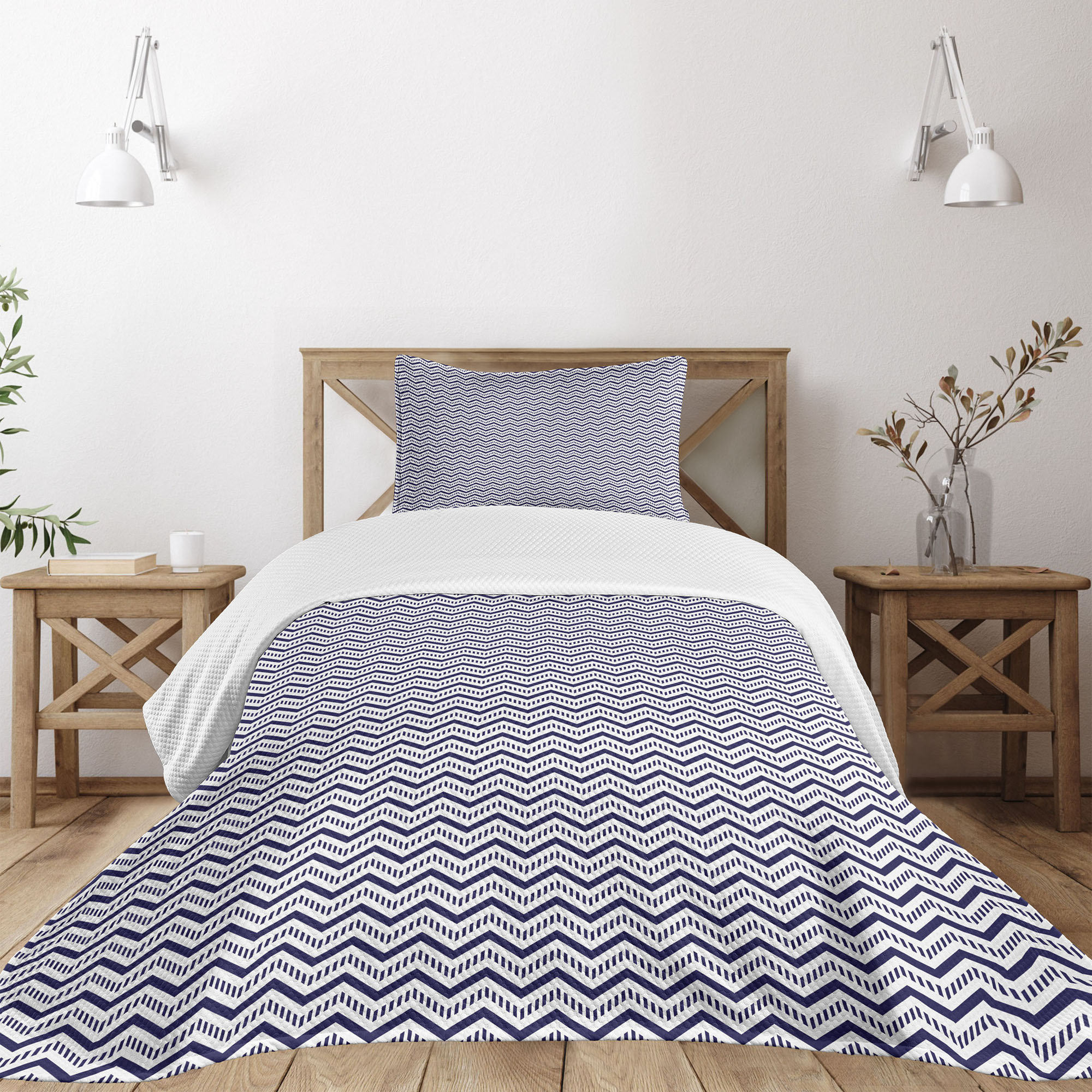 Ambesonne Ambensonne Navy Blue Chevron Dashed Lines Navy Blue White ...