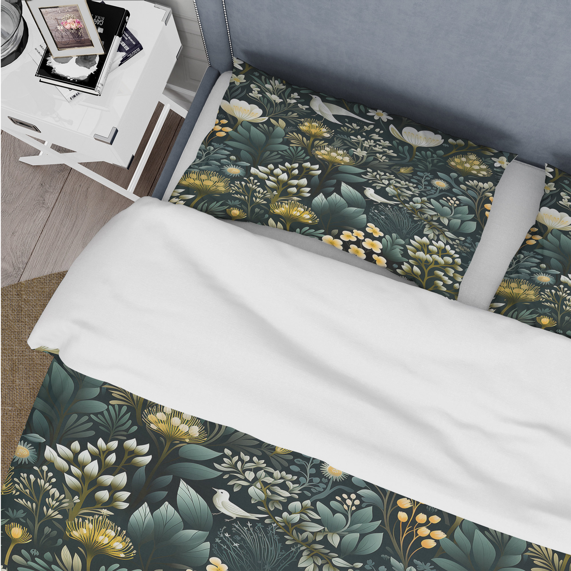 Design Art Green Forest Botanical Pattern III Green/White Microfiber ...