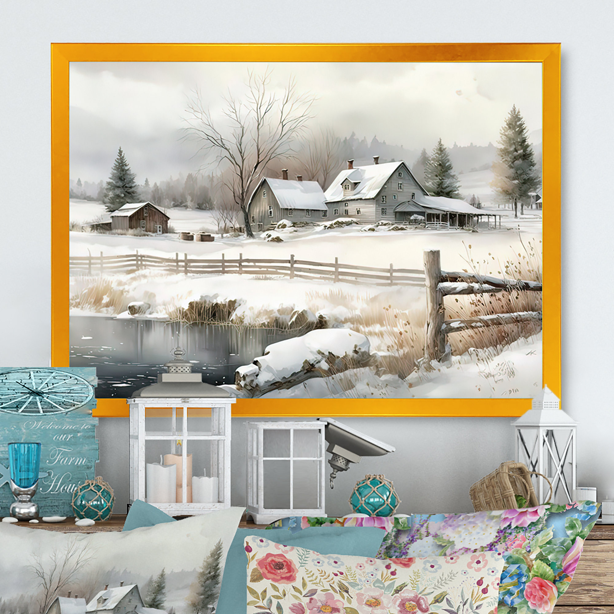 Design Art Indiana Farm in Winter - Picture Frame Print on Canvas | Wayfair