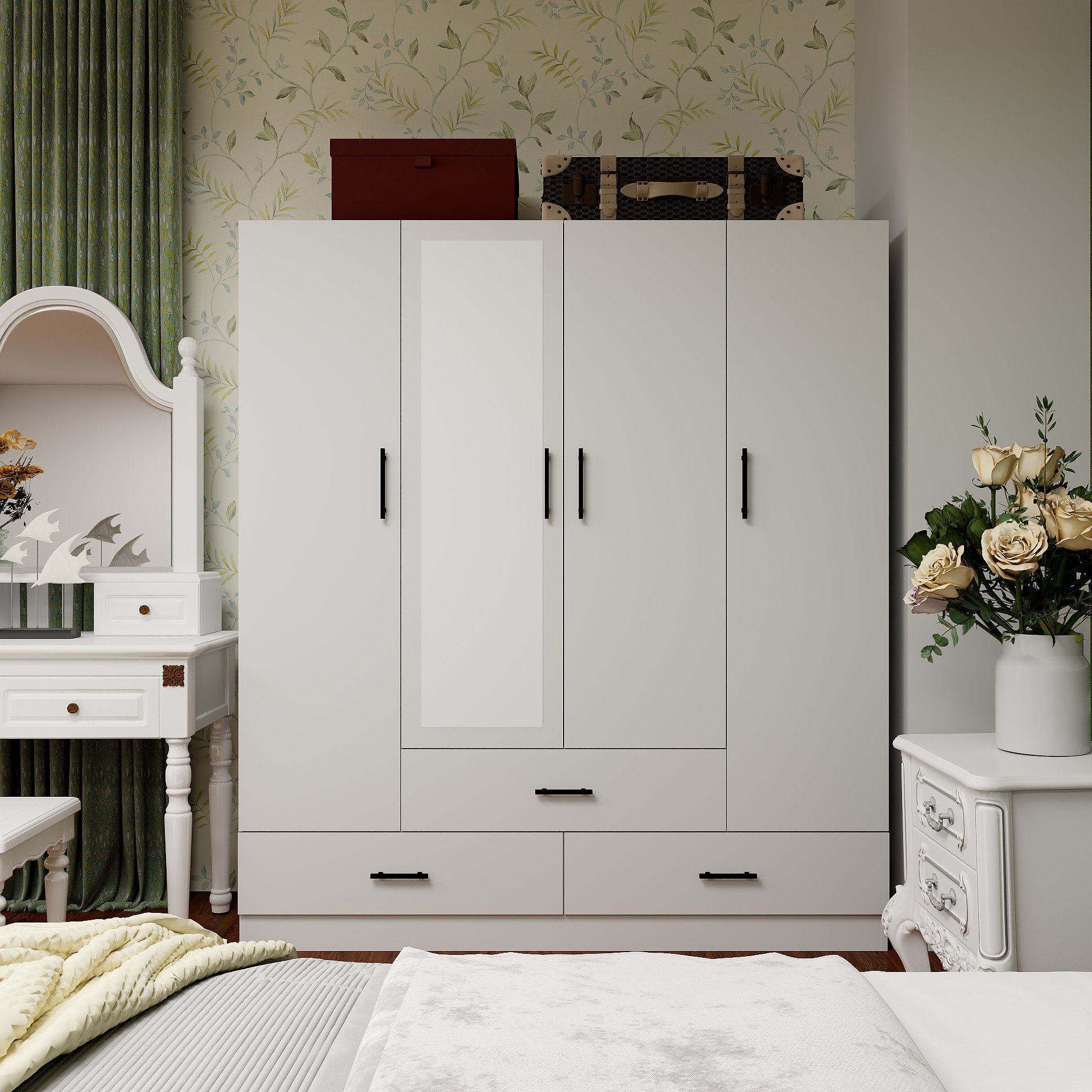Latitude Run® Solid Manufactured Wood Armoire with 3 Drawers - Wayfair ...