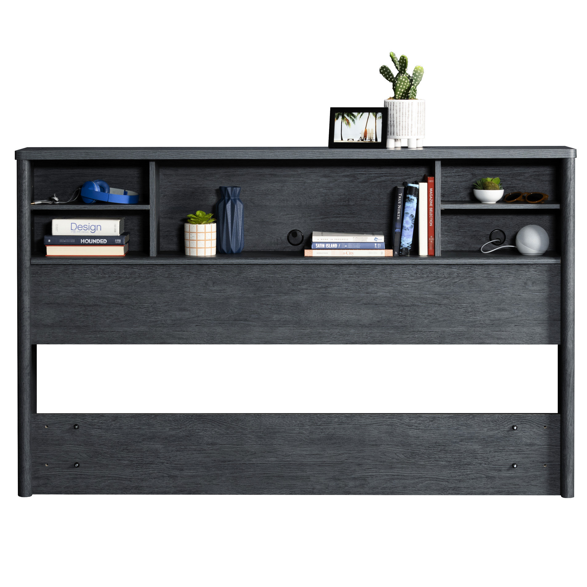 Ebern Designs Full/queen Bookcase Headboard, Denim+brown Finish ...