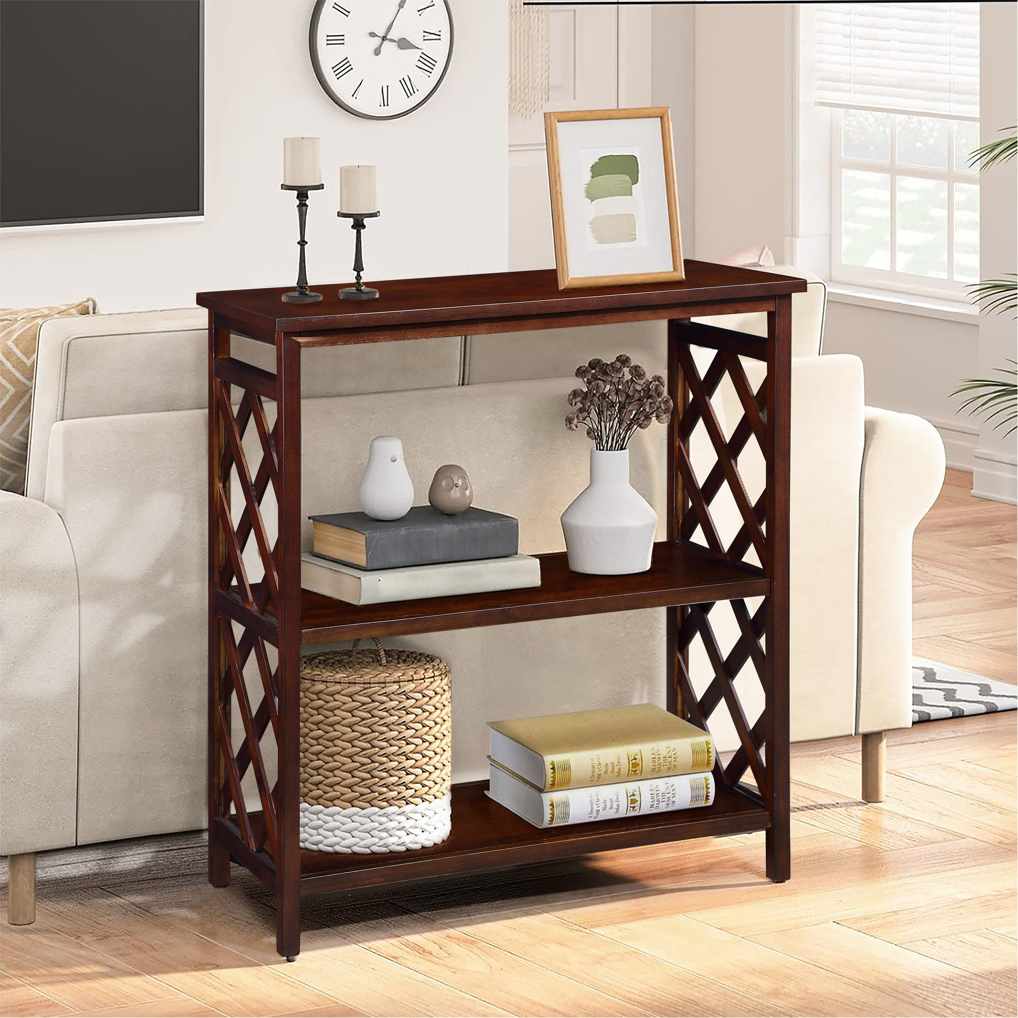 Latitude Run® Console Table 3-Tier With Storage Shelves,Open Bookshelf ...