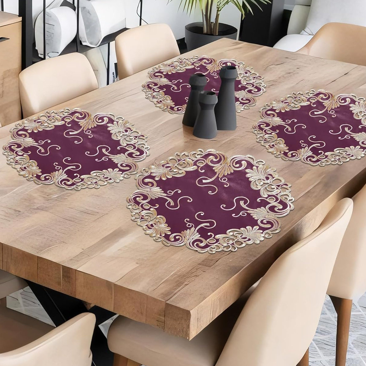 Decozen Chantelle Collection – Set Of 4 Lace Doilies 15 Inch Burgundy ...