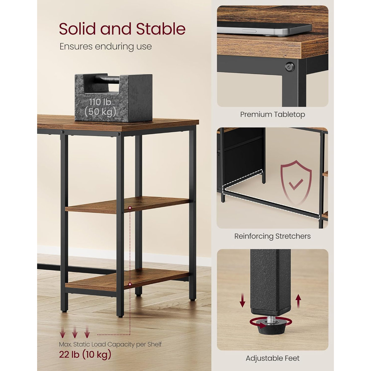 LoftDesigns Computer Desk, Work Desk With Storage, 3 Shelves, 2 Drawers ...