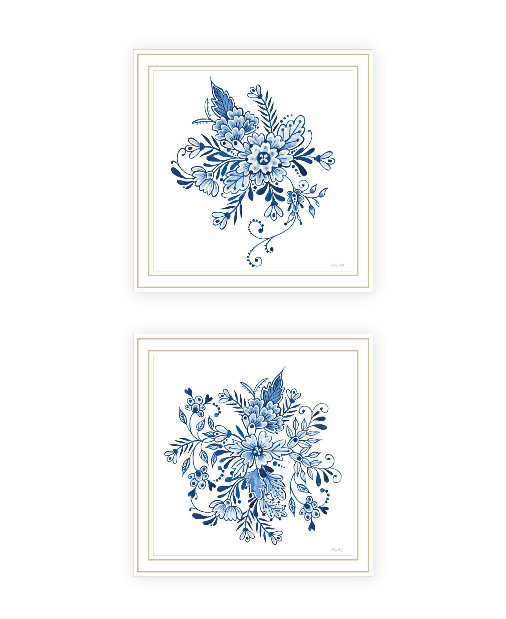 Lark Manor "Delph Designs Of Blue And White Florals" Framed Wall Art ...