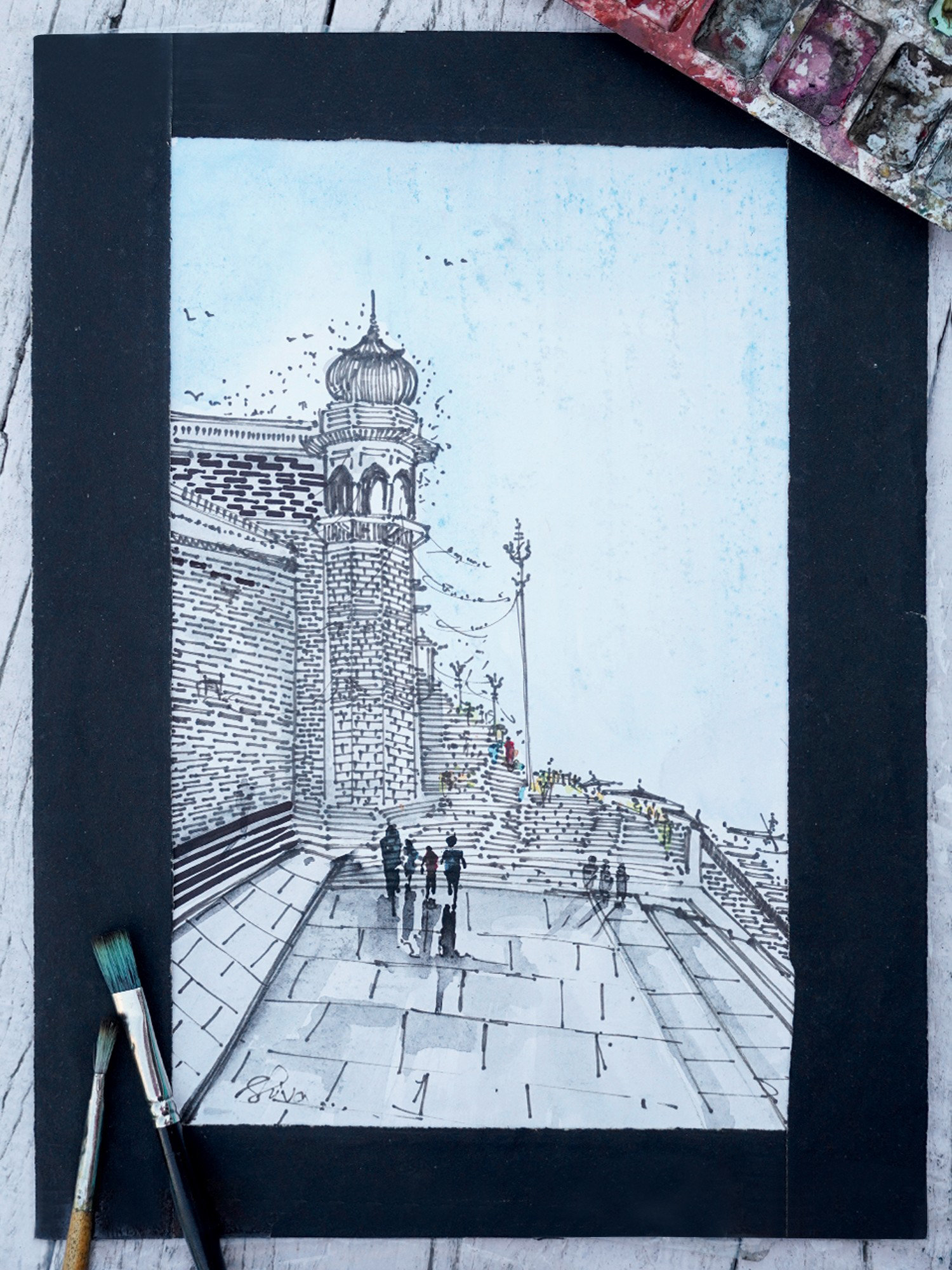 Lark Manor Kashi Ghat | Water And Pen On Paper | Beautiful Artwork | By ...