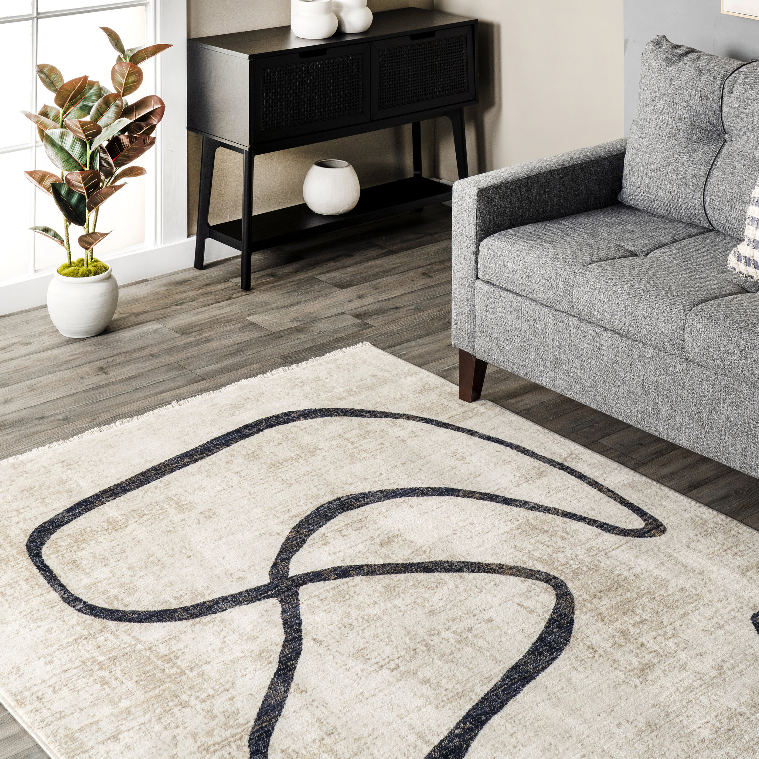 Orren Ellis Hayley Modern Abstract Fringe Area Rug | Wayfair