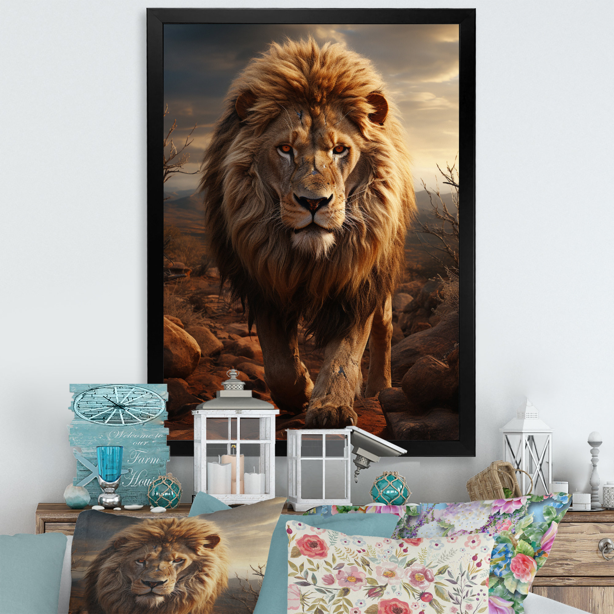 Latitude Run® Moniet Animal Lion In Savan - Lion Framed Prints ...