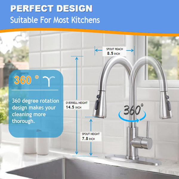 Ufaucet Brushed Nickel Single Handle Kitchen Faucet with Pull Down ...